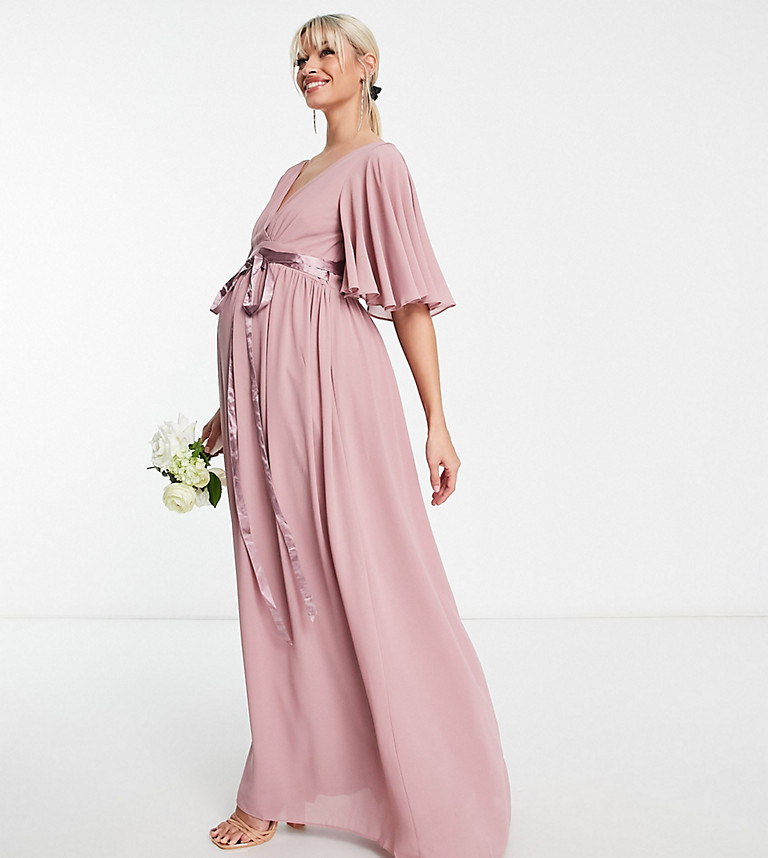Tfnc Materity Bridesmaid Kimono Sleeve Pleated Maxi Dress With Angel