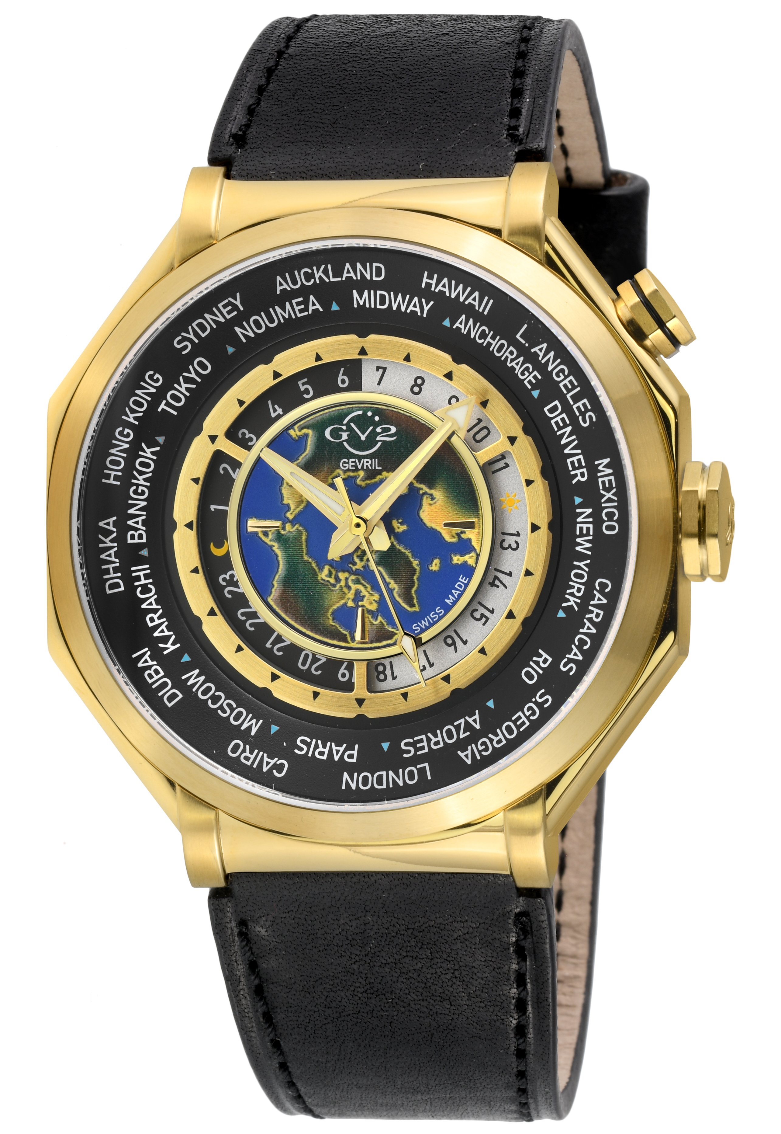 GV2 Men's Marchese Swiss Quartz IPYG Case, Genuine Italian Black ...