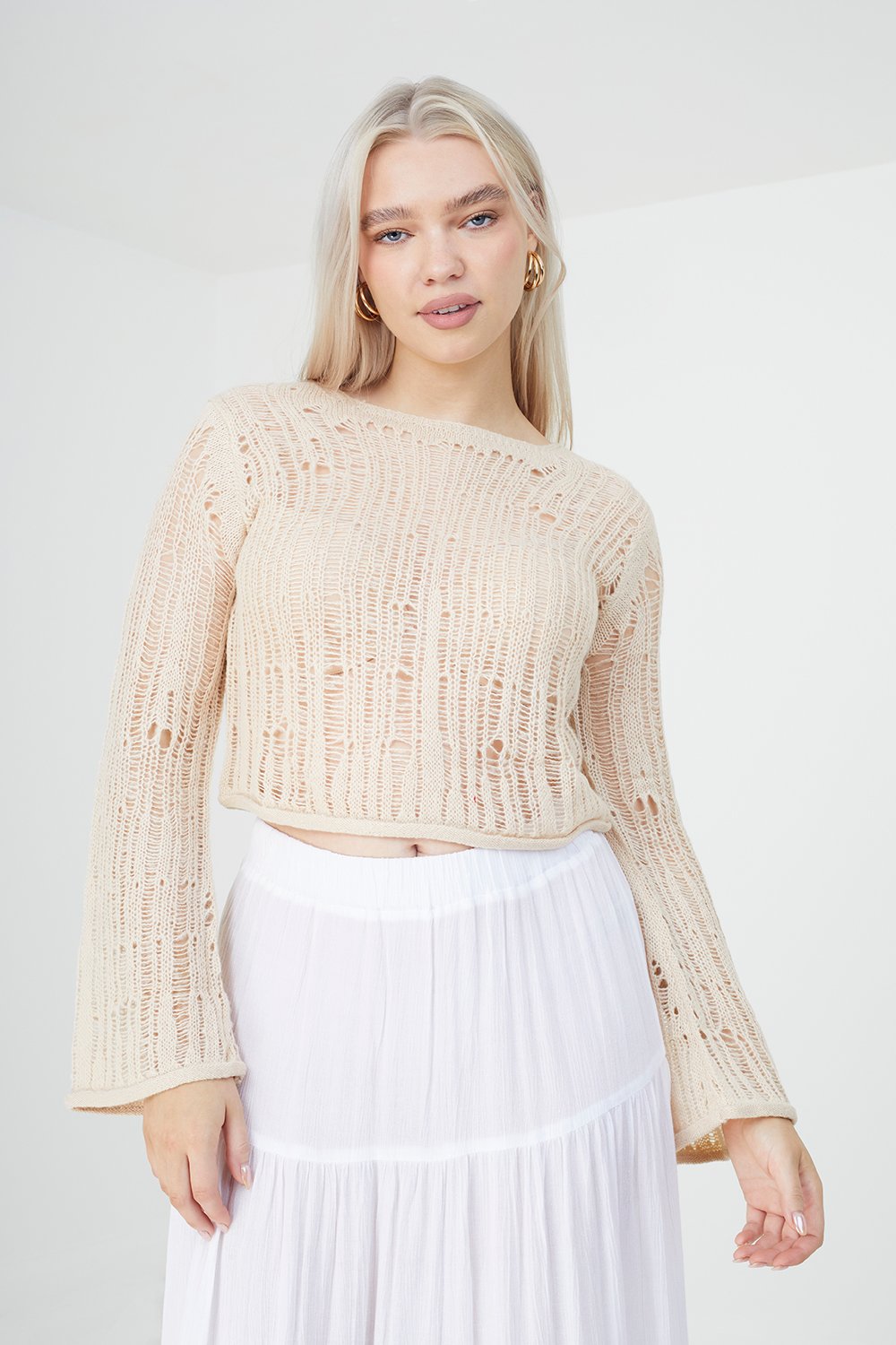Natural 'Whisper' Ladder Stitch Crew Neck Jumper