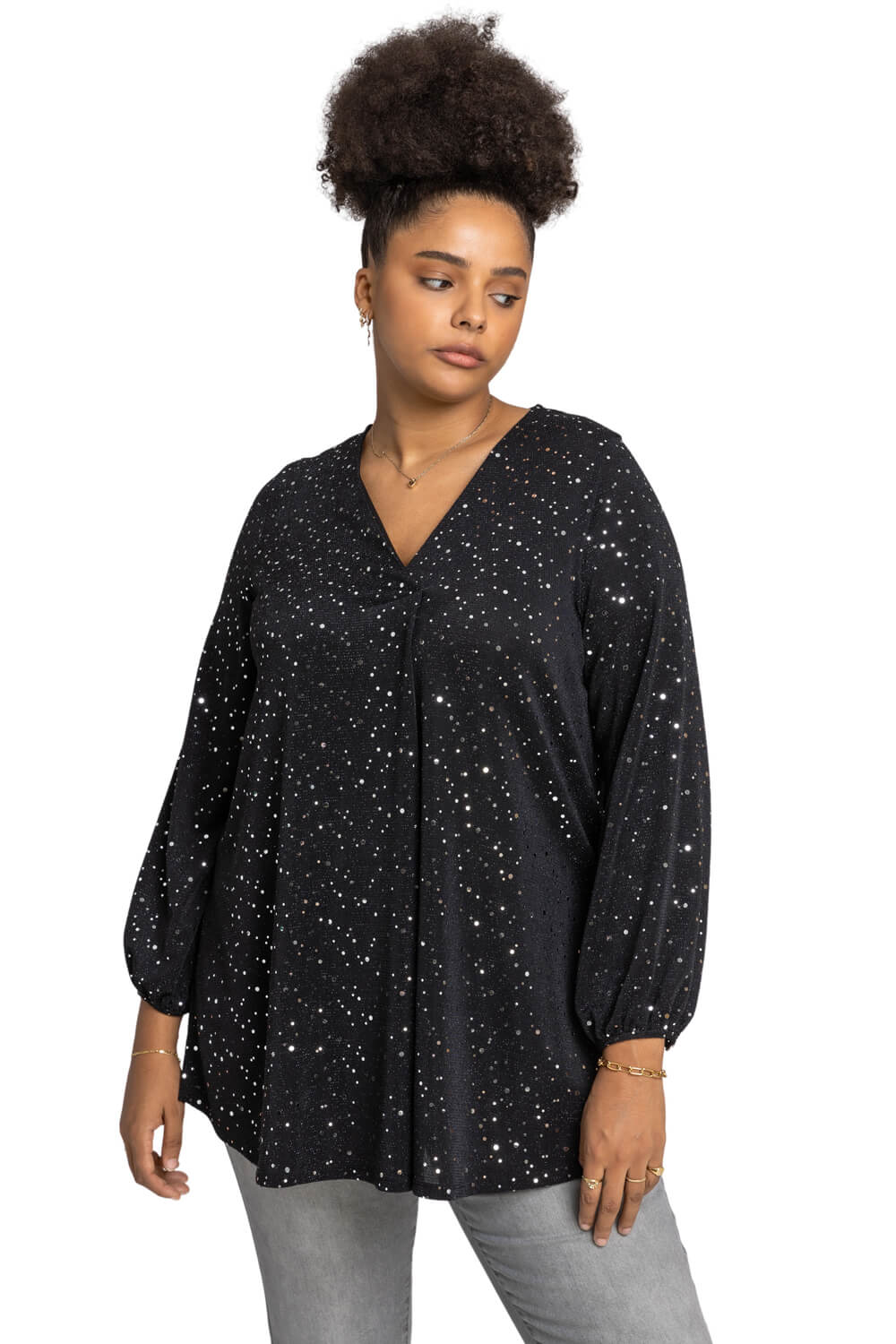 Curve Pleat Front Shimmer Tunic Top