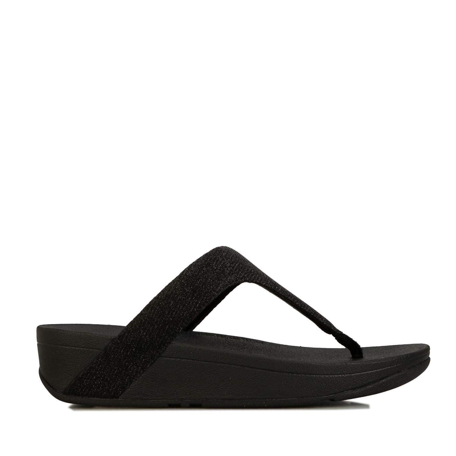 Dames Fit Flop Lottie Glitzy Toe Thong Sandalen in Zwart