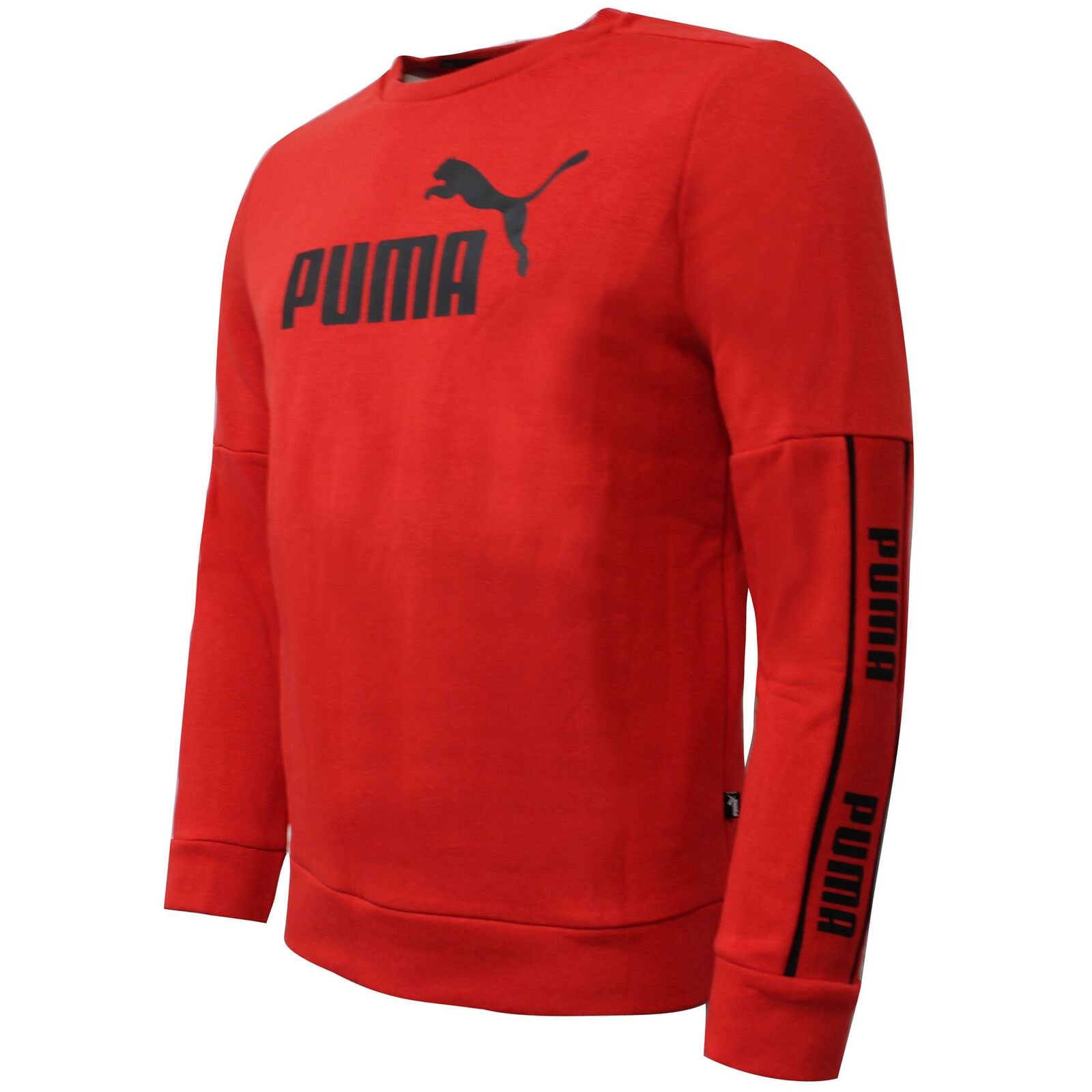 Puma Amplified Mens Crew Sweatshirt Taped Logo Jumper Red 580429 11