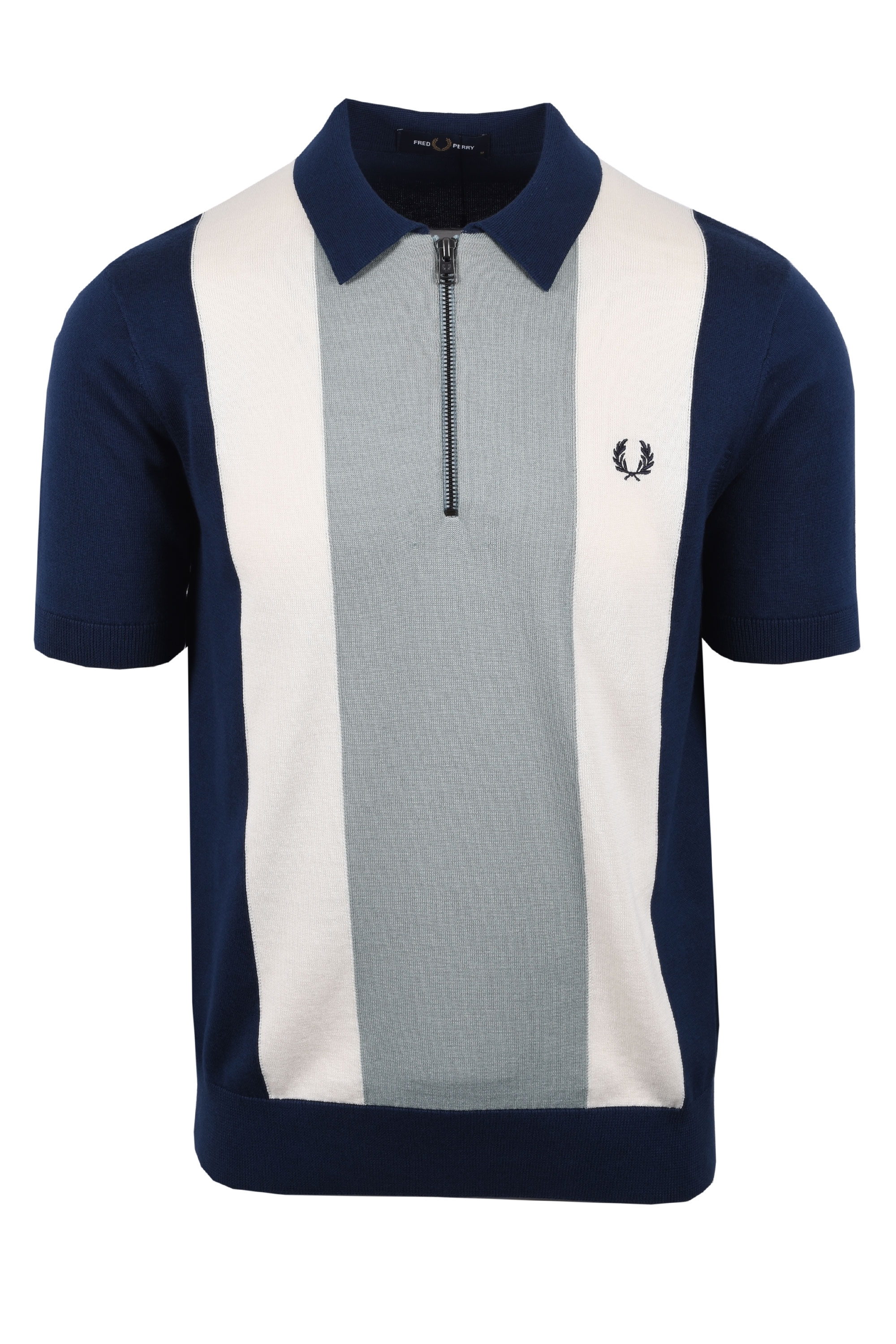 Fred Perry Vertical Stripe Zip Neck Polo Tennis Blue/Silver Blue/Ecru