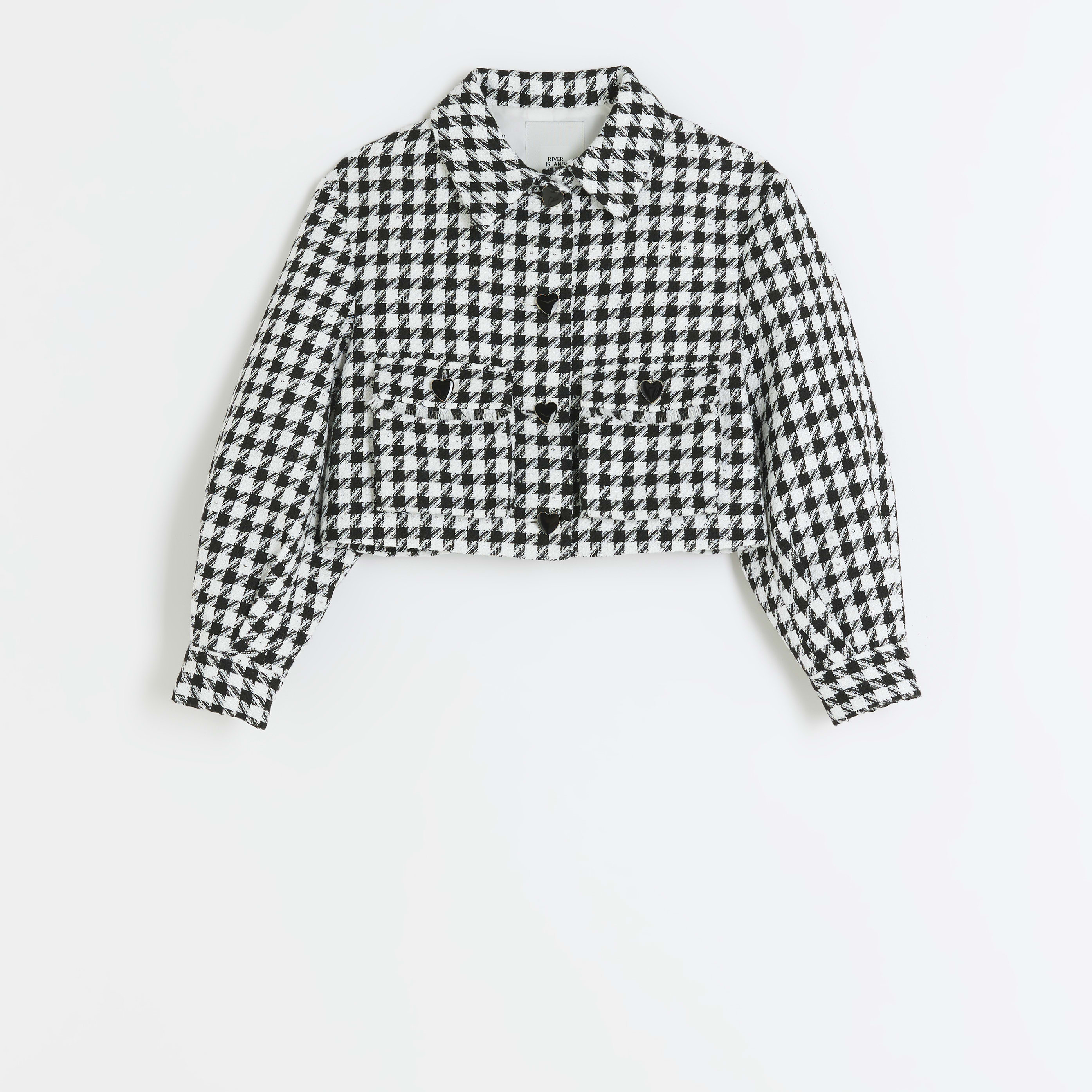 River Island Kids Girls Crop Jacket White Boucle Check