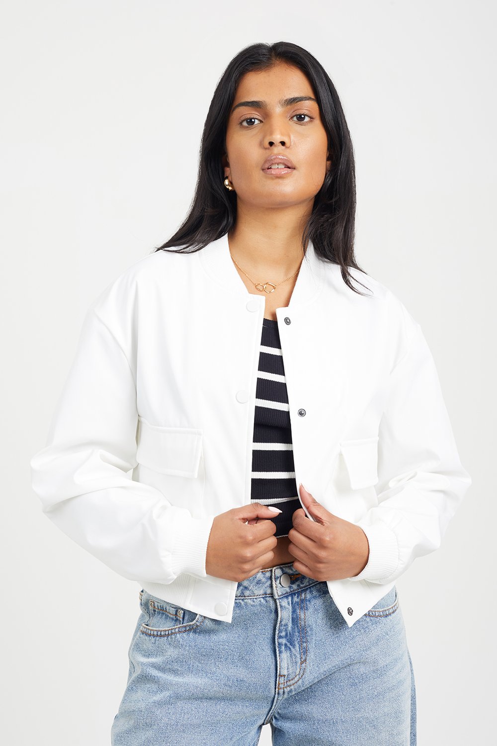 Cream 'Berkeley' Bonded Bomber Style Jacket