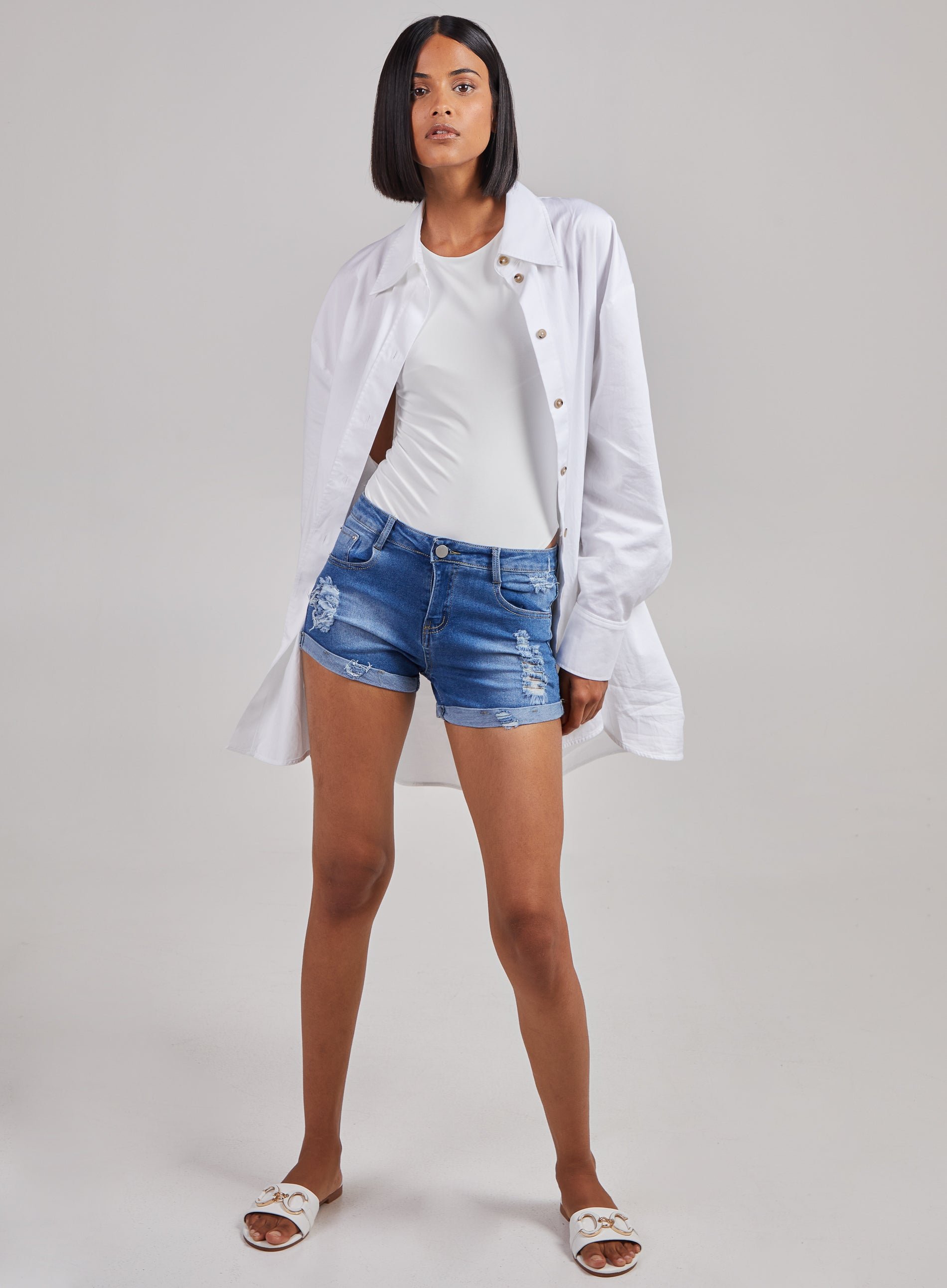 Ripped Turn Up Denim Shorts