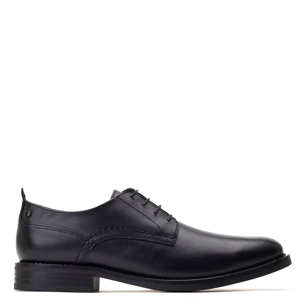 Base London Mens Newman Washed Black Leather Derby Shoes