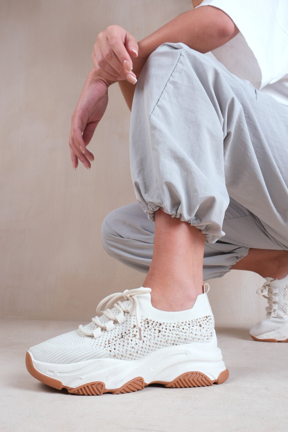 Where's That From Womens 'Advantage' Chunky Sole Mesh Knit Lace Up Trainers