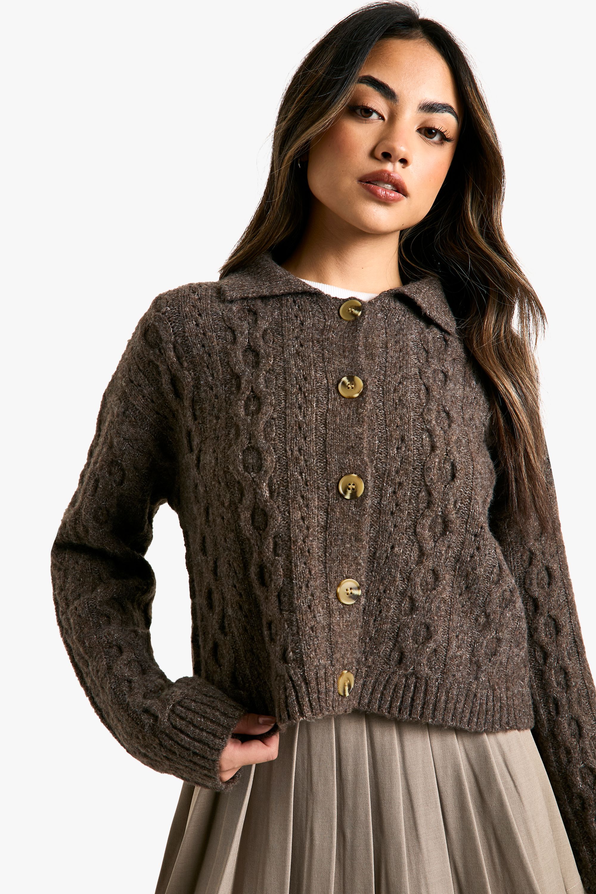 Cable Knit Collar Detail Cardigan