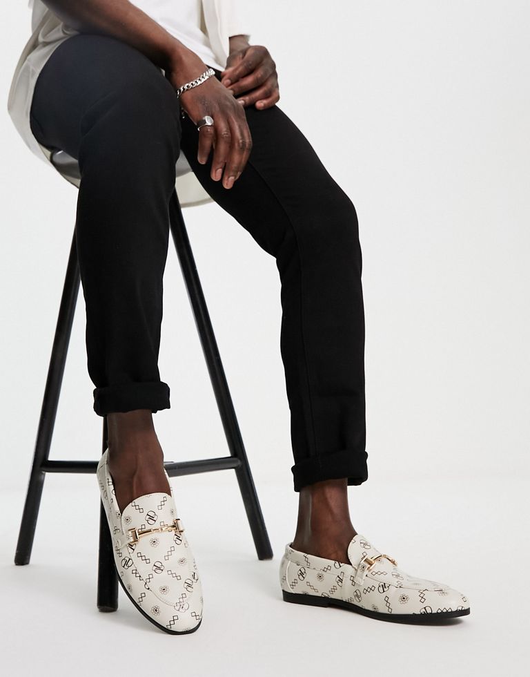 ASOS DESIGN loafers with monogram print-Neutral