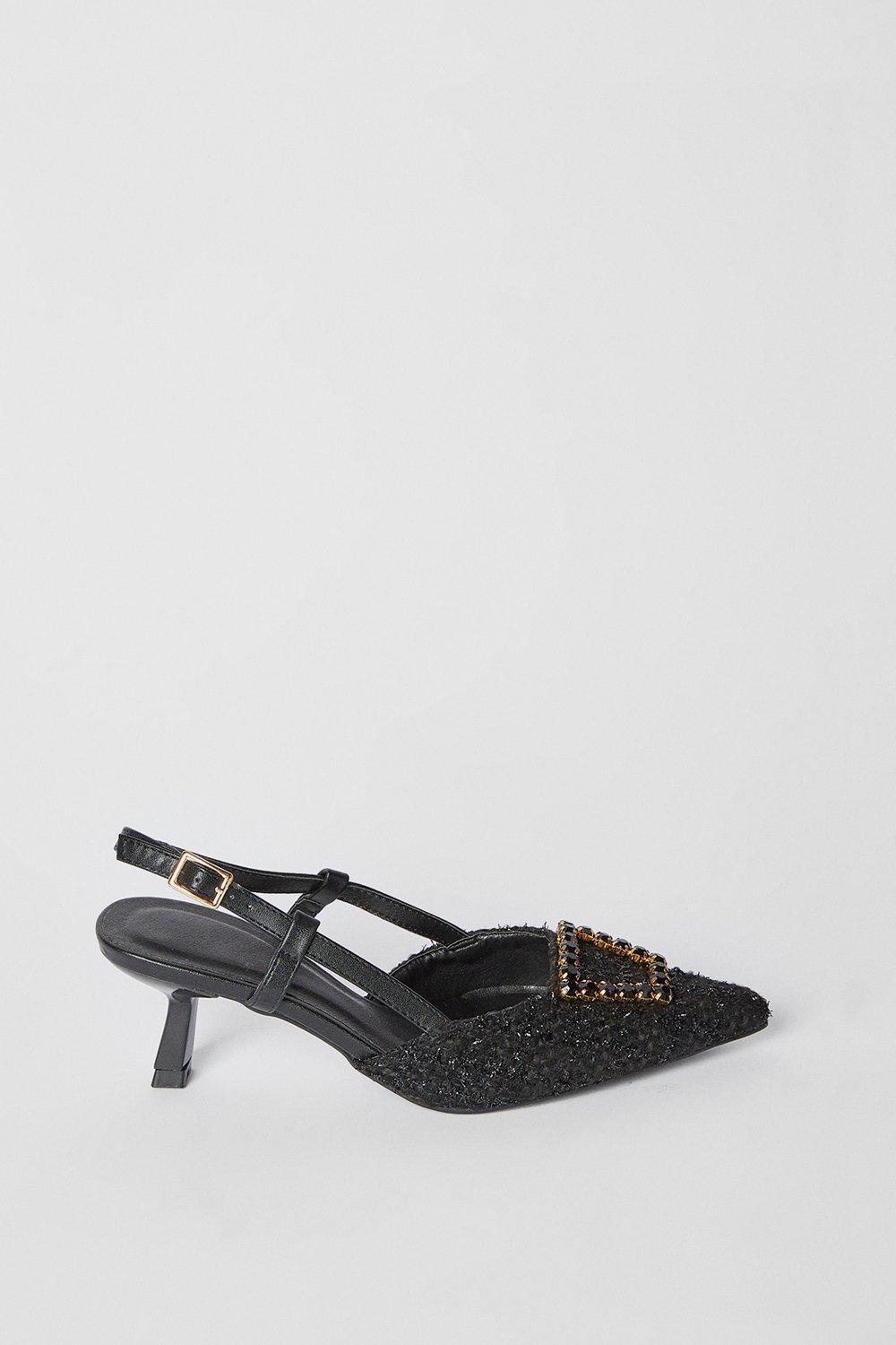 Faith: Cassidy Woven Textile Jewelled Brooch Detail Slingback Court Shoes