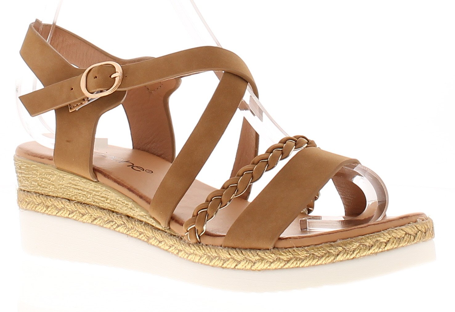 Apache Womens Wedge Sandals Jan Buckle tan