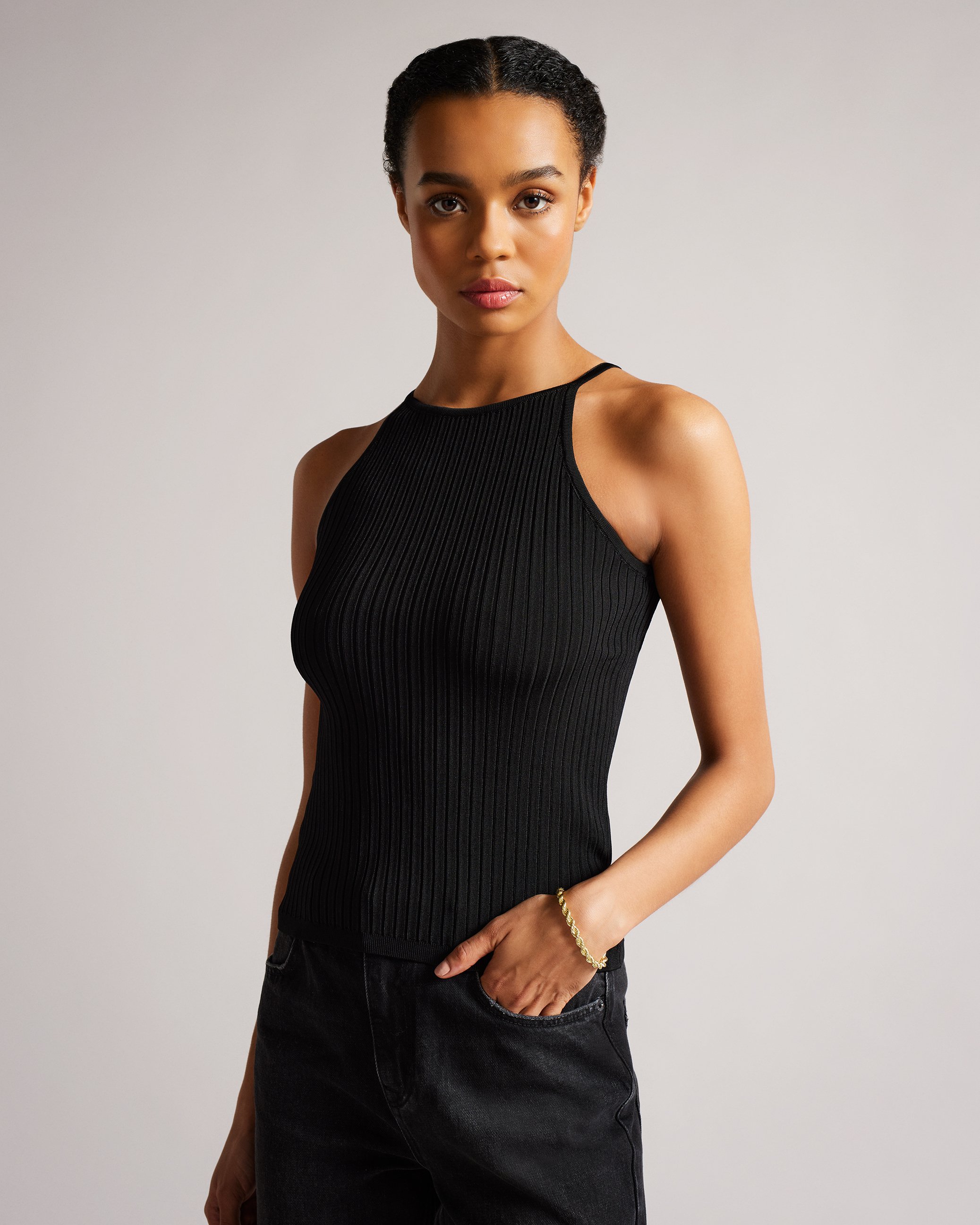 Ted Baker Myshil Box Knit Rib Cami, Black