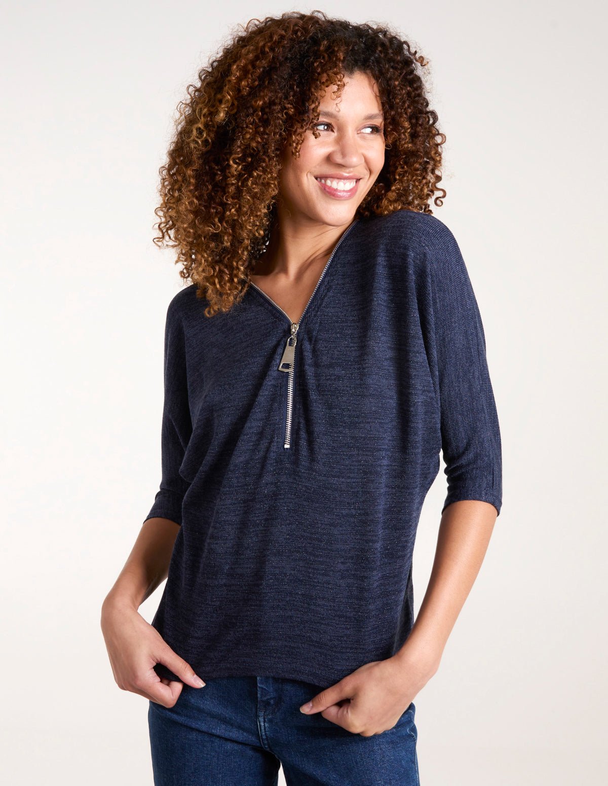 Metallic Zip Front Top