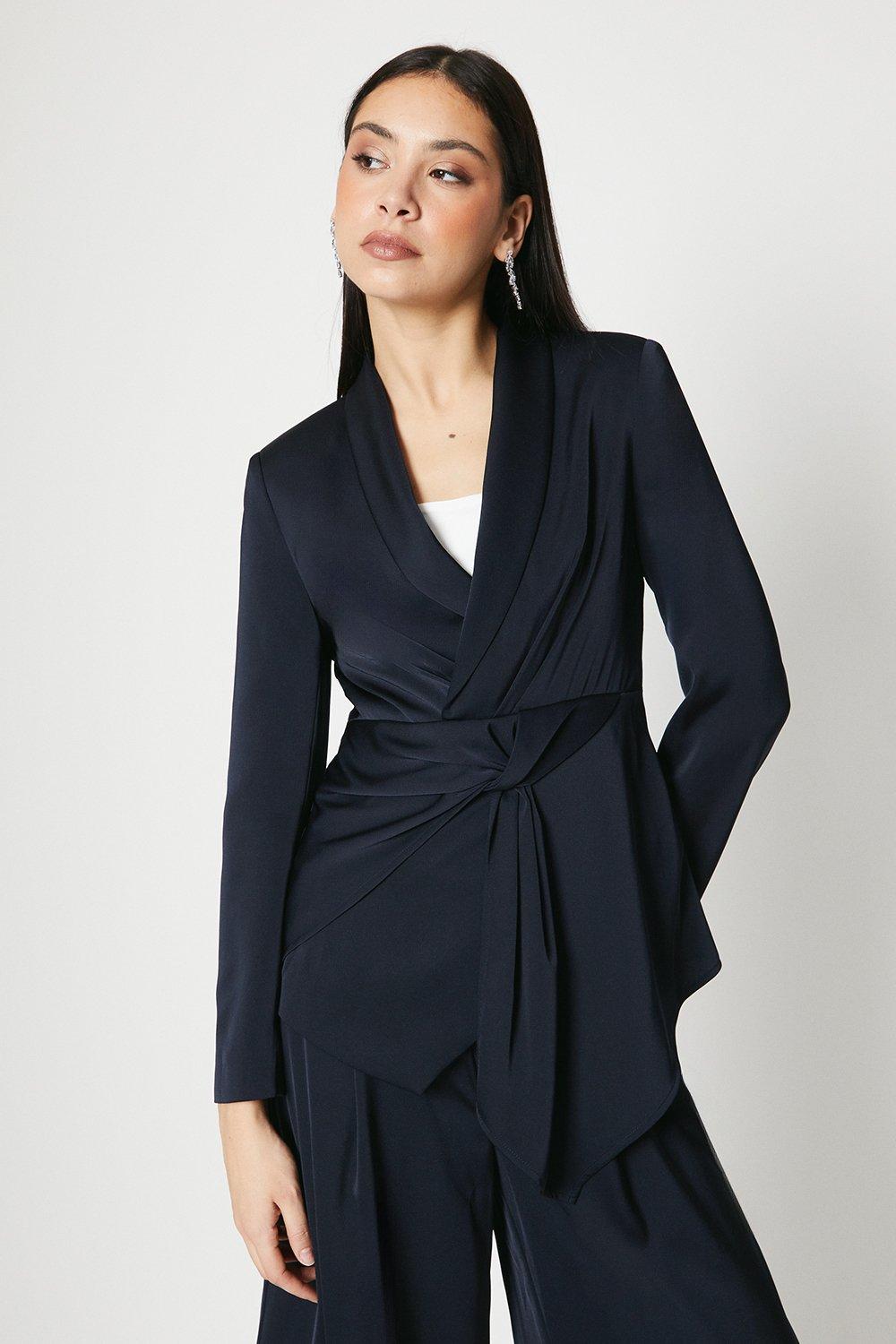 Satin Drape Front Tailored Top