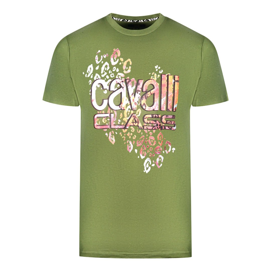 Cavalli Class Luipaardprint Logo Groene T-shirt