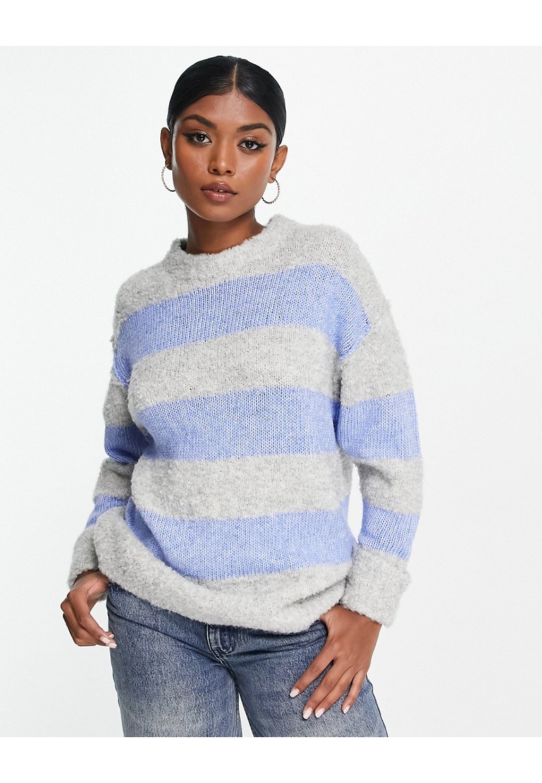 ASOS DESIGN jumper in mixed yarn stripe in blue and grey-Multi