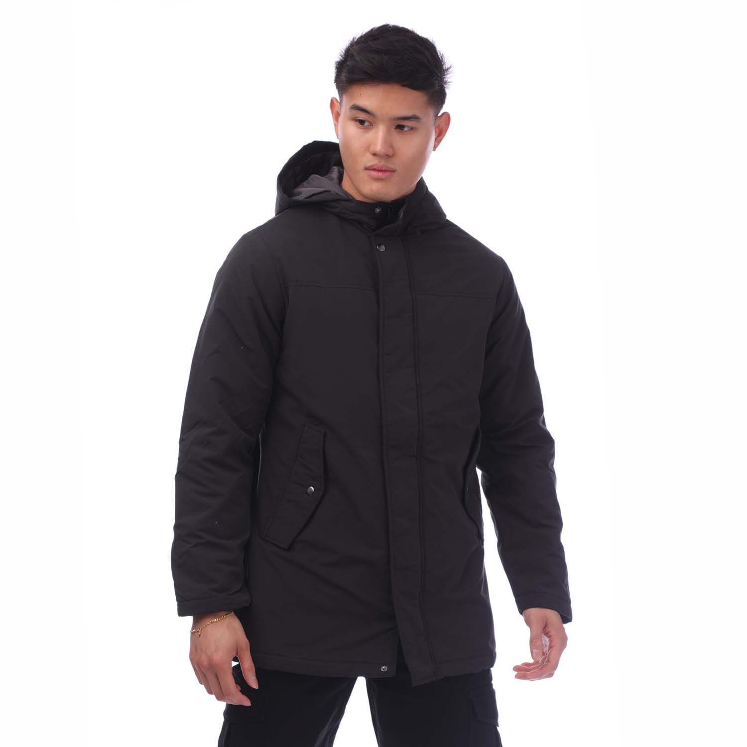 Men's Jack and Jones Fen Parka Jacket in Black