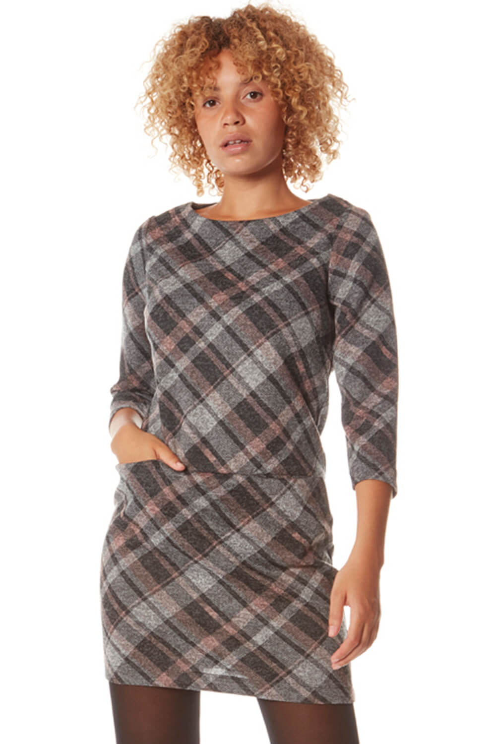 Check Pocket Shift Dress