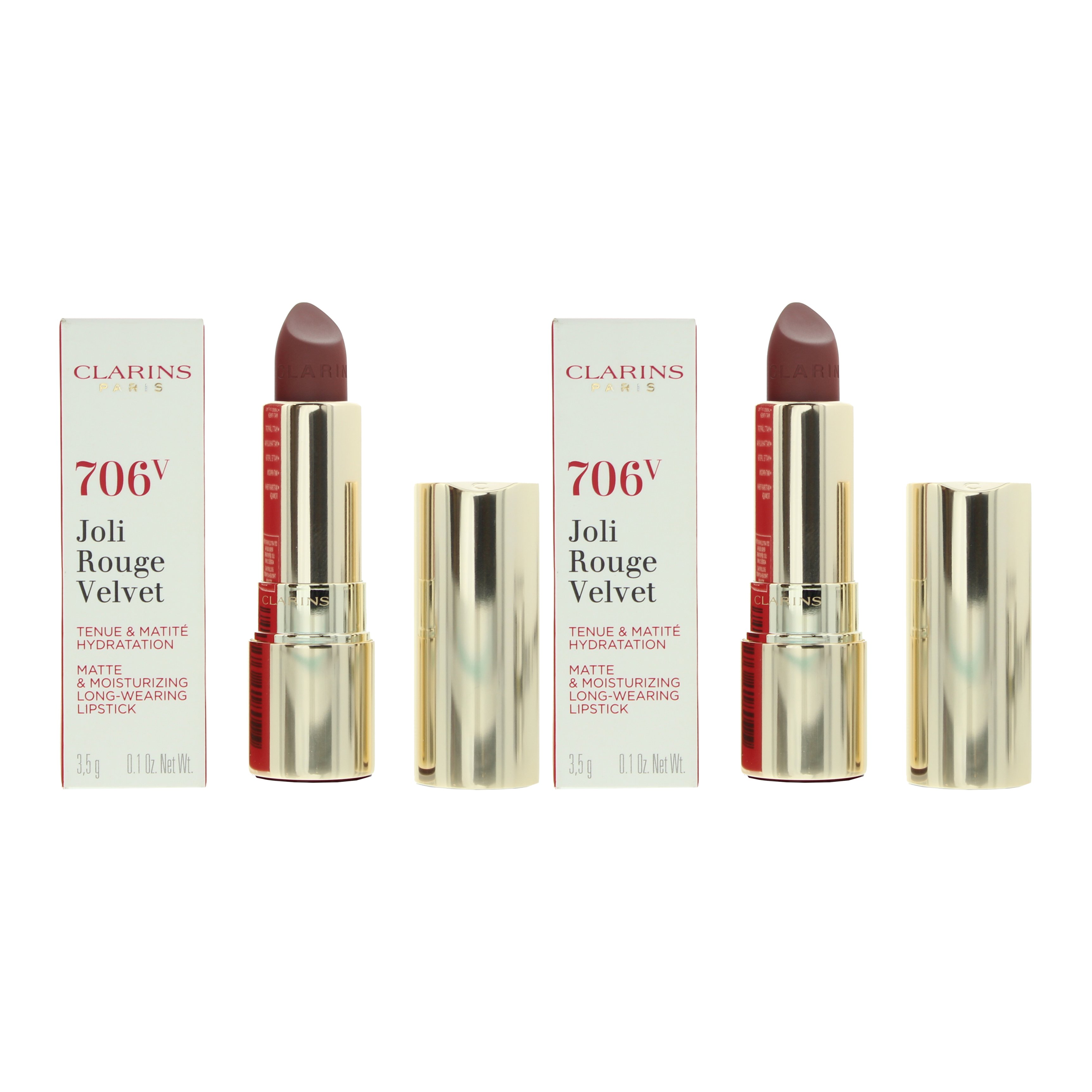 Clarins Joli Rouge Velvet Matte & Moisturizing Lipstick 3.5g - 706V Fig x 2