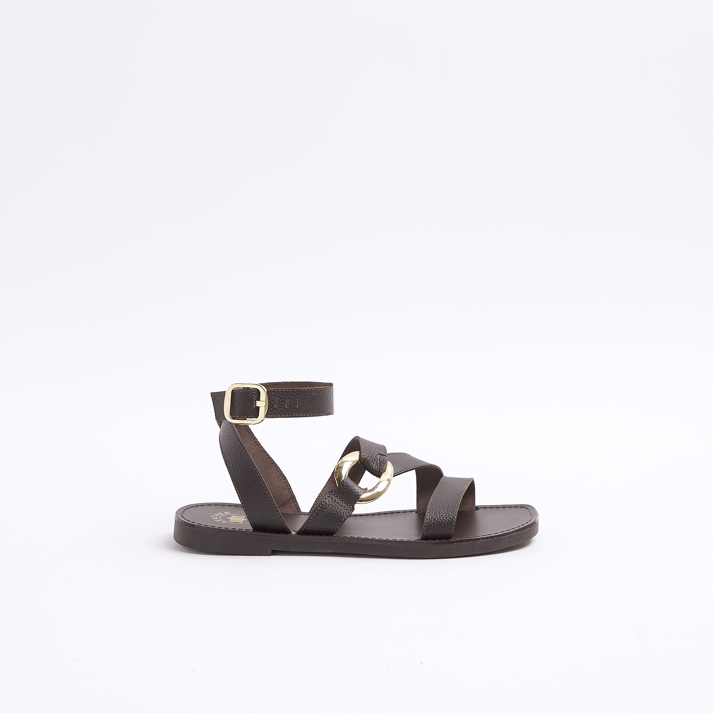 River Island Womens Gladiator Sandals Brown Leather Hardware