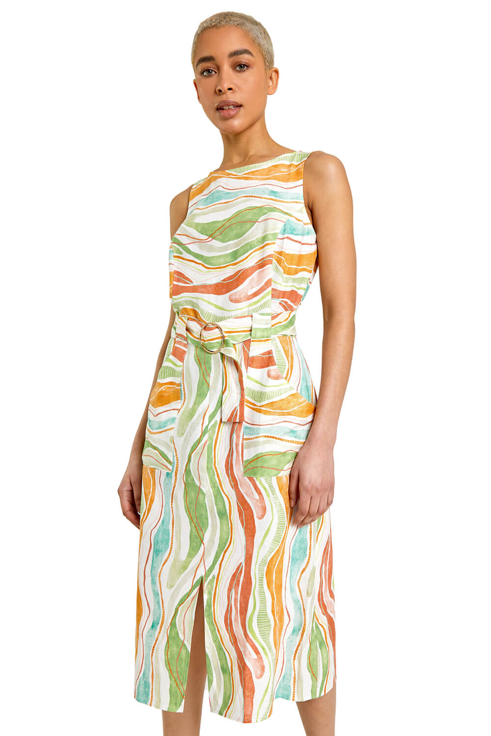Retro Wave Belted Midi Dress
