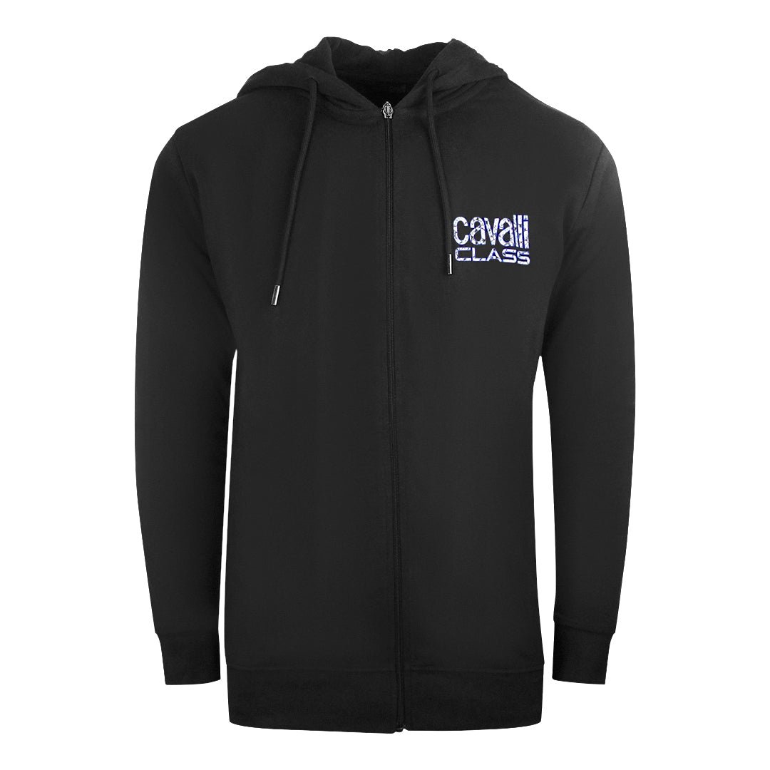 Cavalli Class Floral Bold Logo Schwarzer Kapuzenpullover mit ...