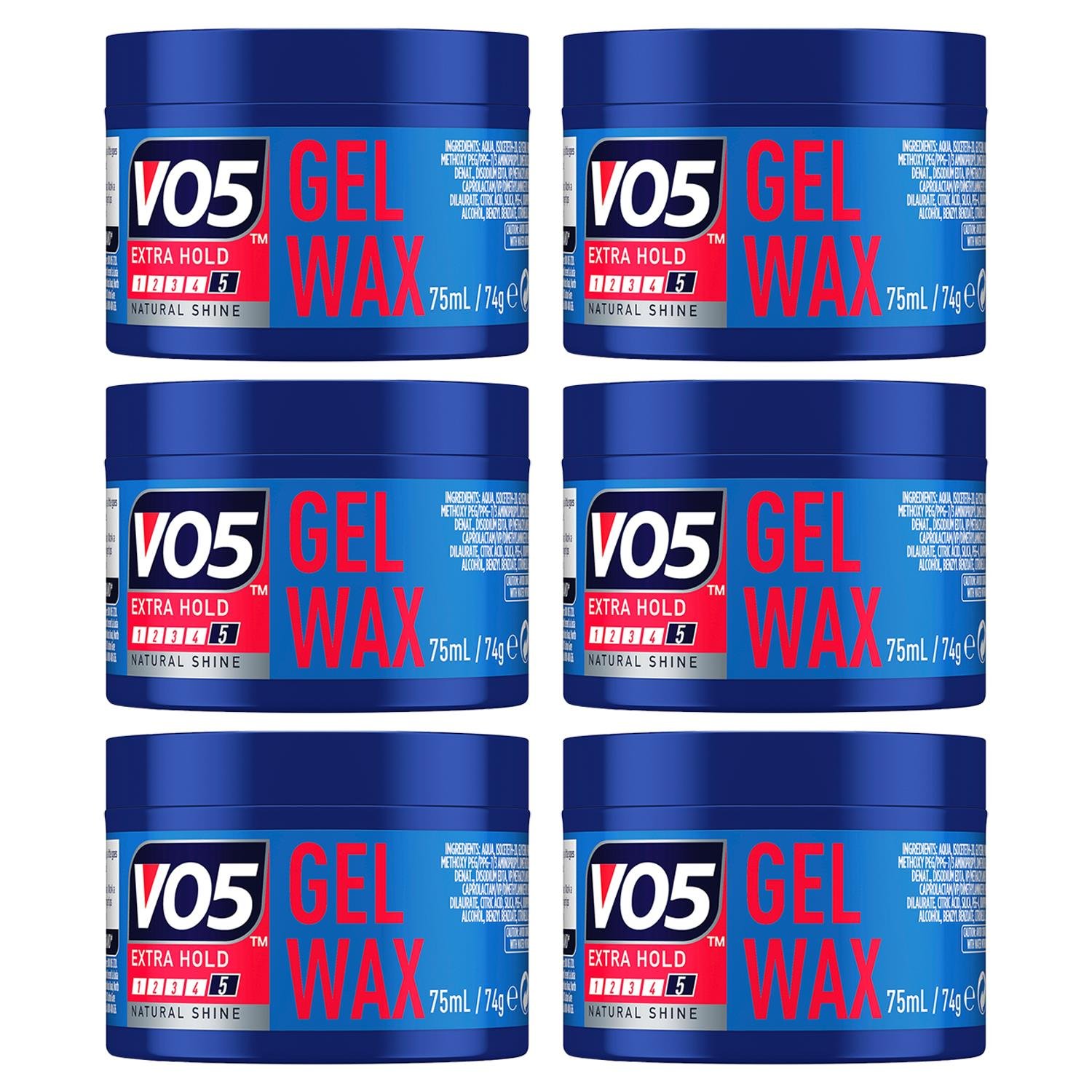 VO5 Extra Hold Gel Wax for Natural Shine & Shapes 75ml, 6 Pack