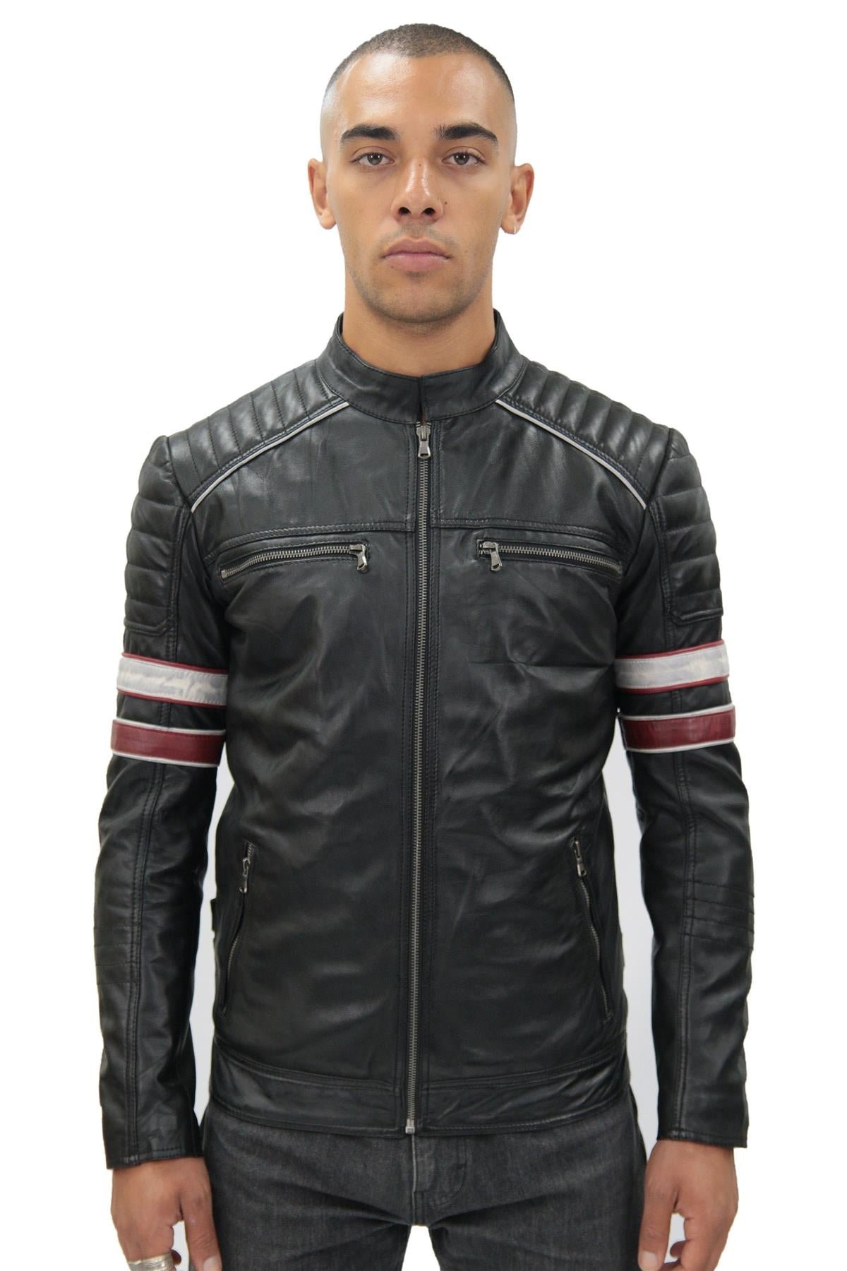 Mens Quilted Leather Racing Jacket-Madrid