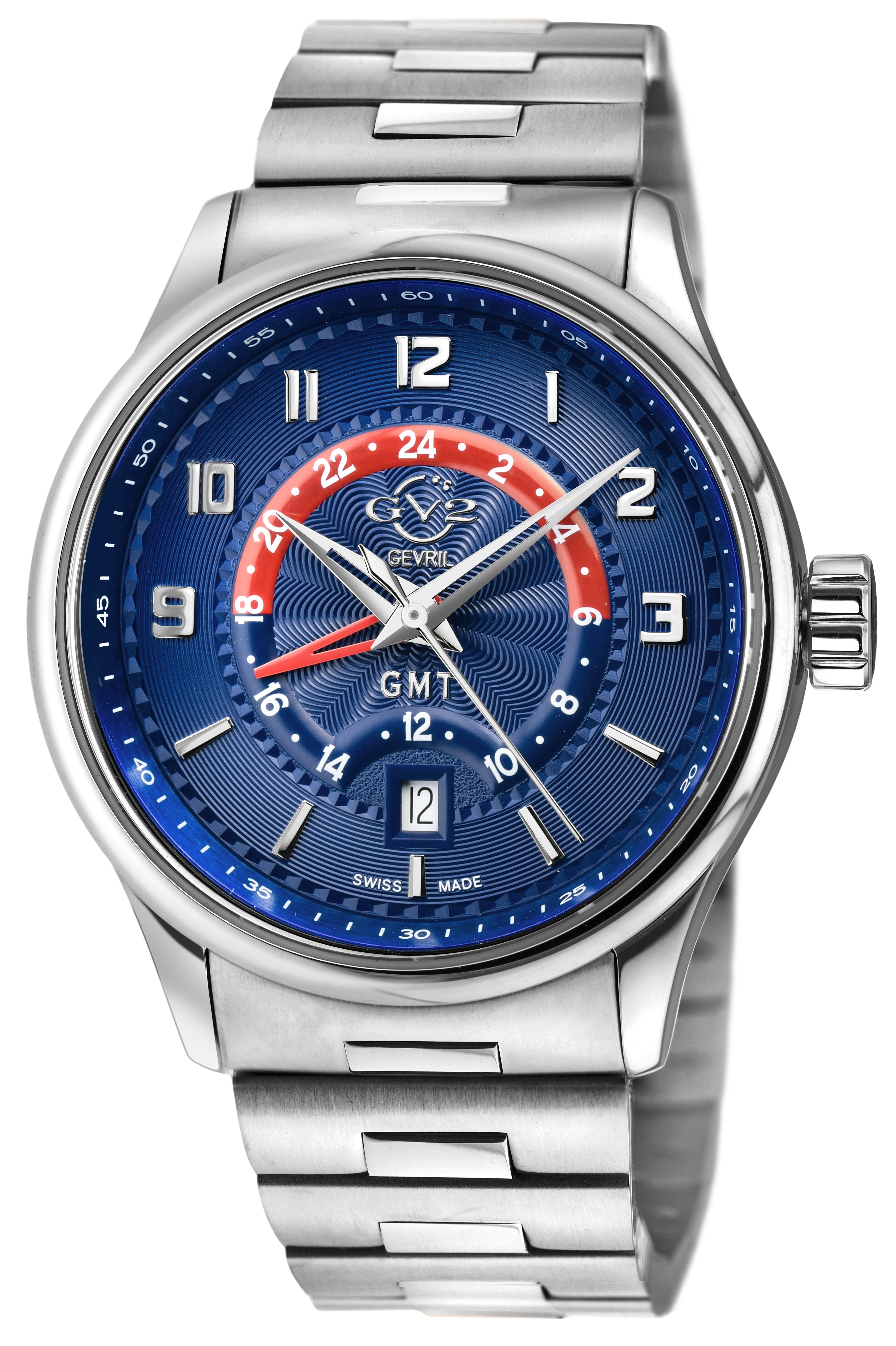GV2 Men's Giromondo Blue Dial Stainless Steel Watch