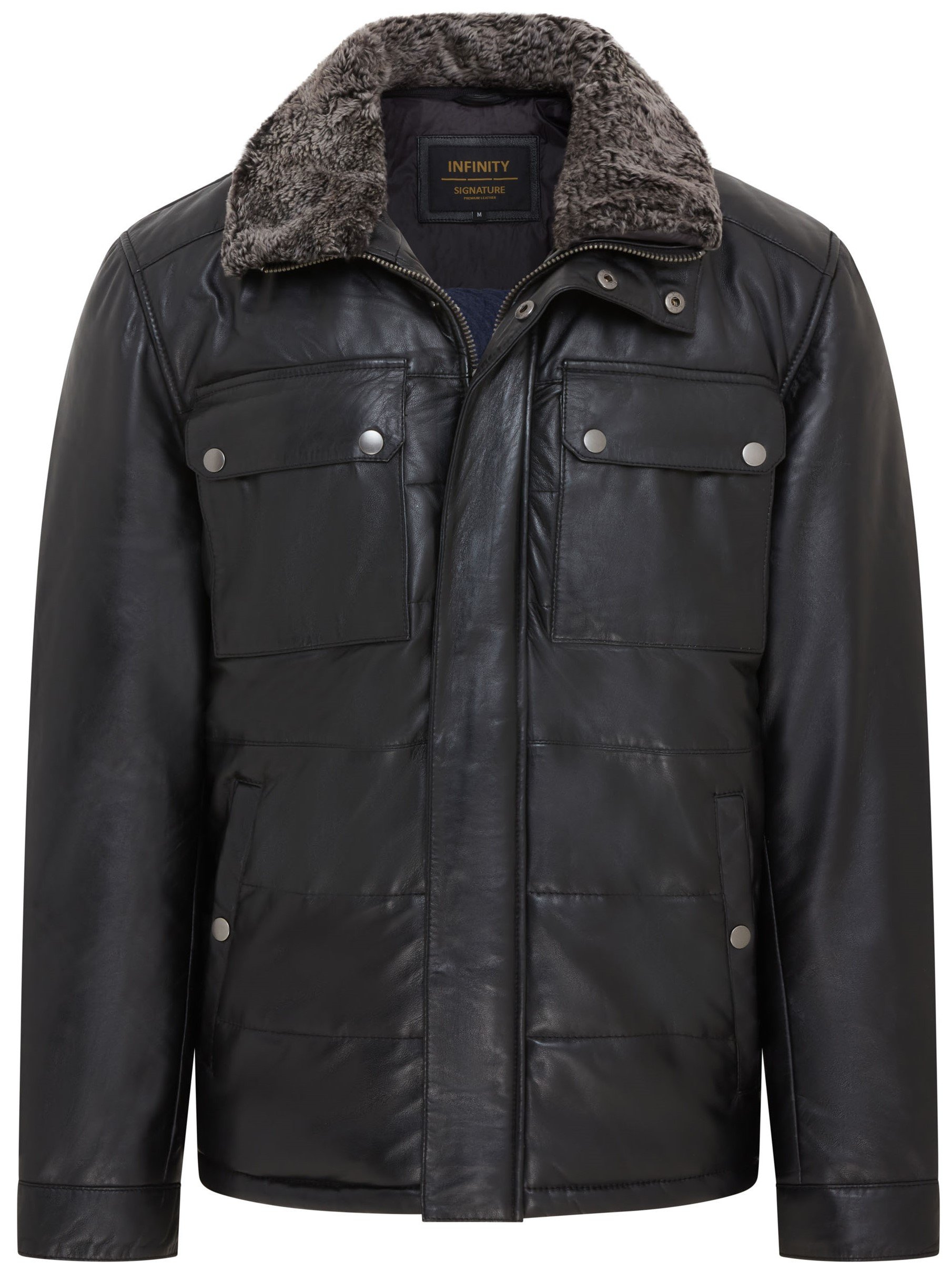 Herr Black Leather Puffer Quilted Jacka - Farsund