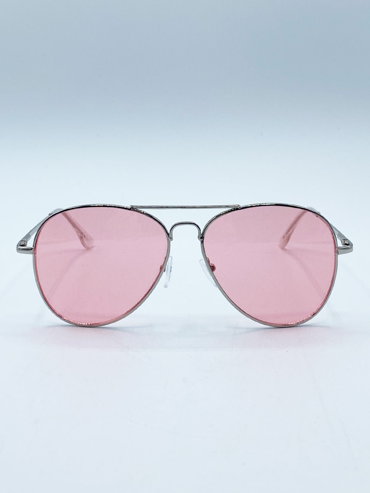 Silver Frame Aviators with Pink Lenses