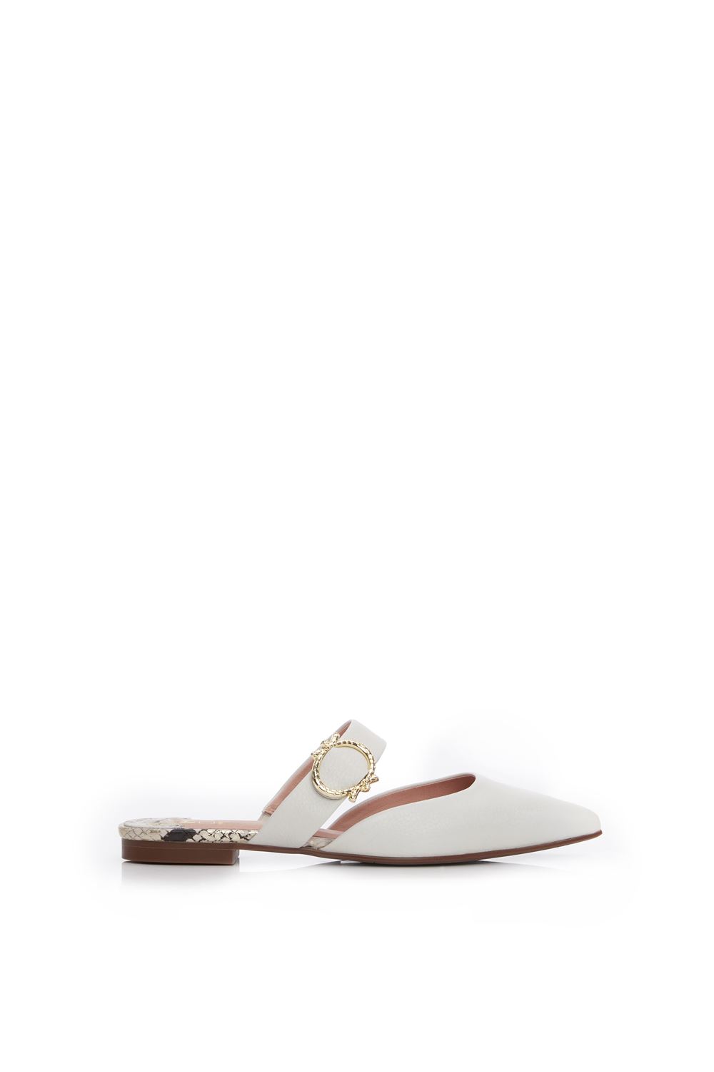 'Florally' Off White Leather Mules