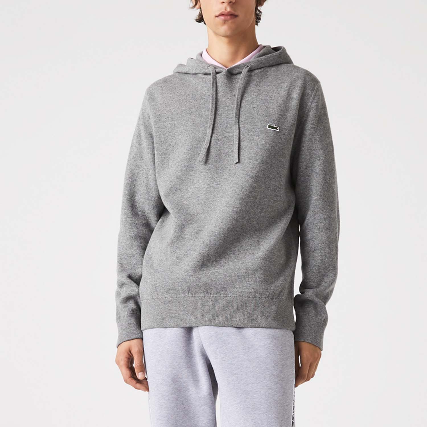 Men's Lacoste Cotton Cashmere Knitted Hoodie in Grey
