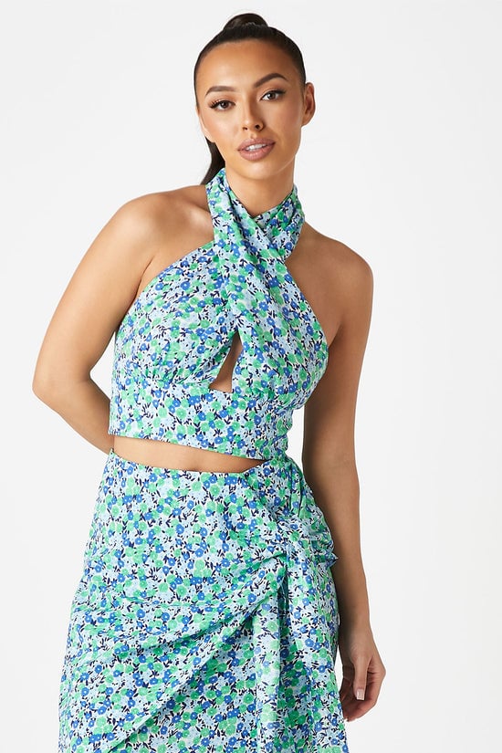 Blue Patterns Halle Cross Over Halter Top