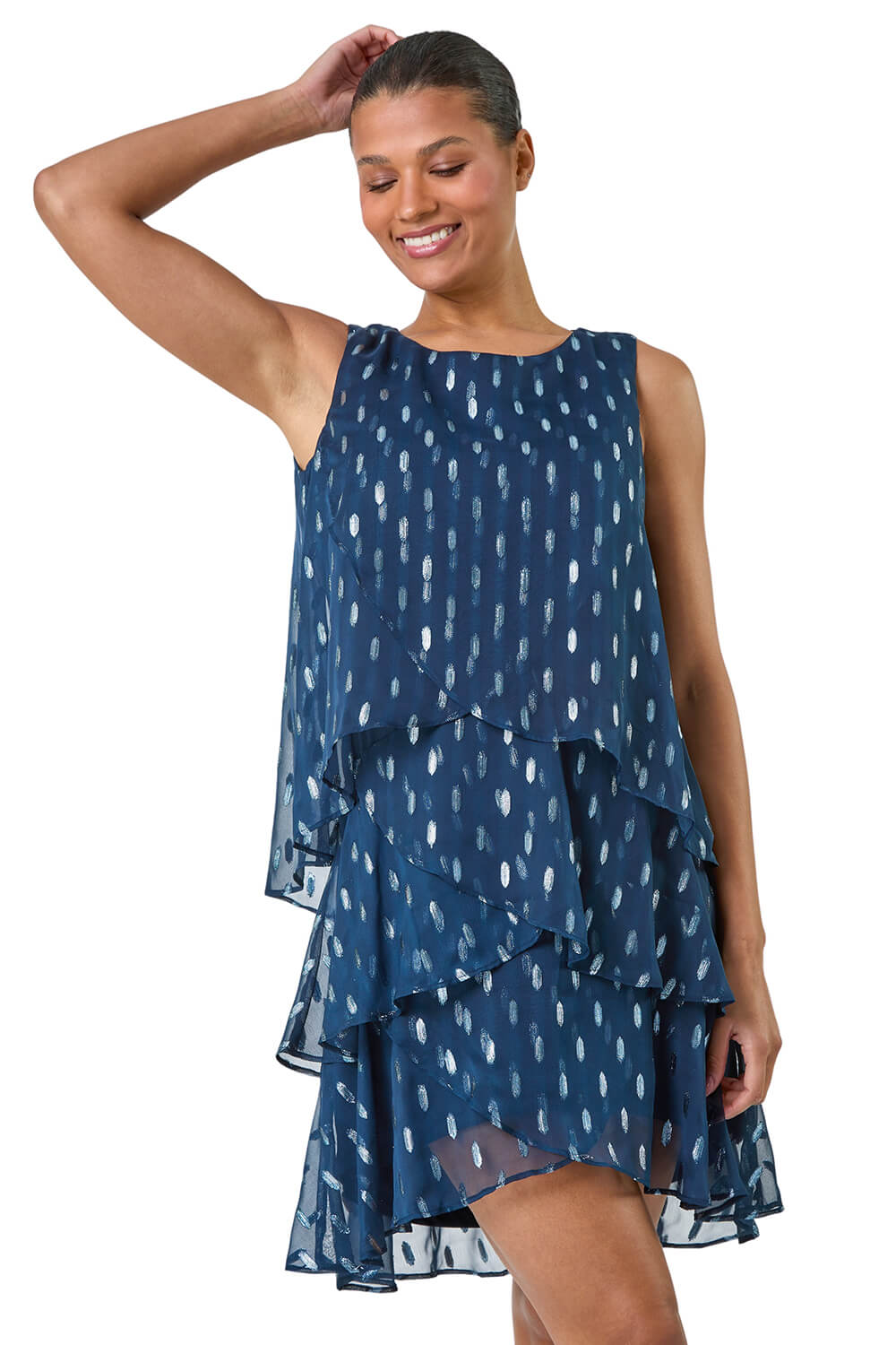 Shimmer Foil Print Tiered Dress