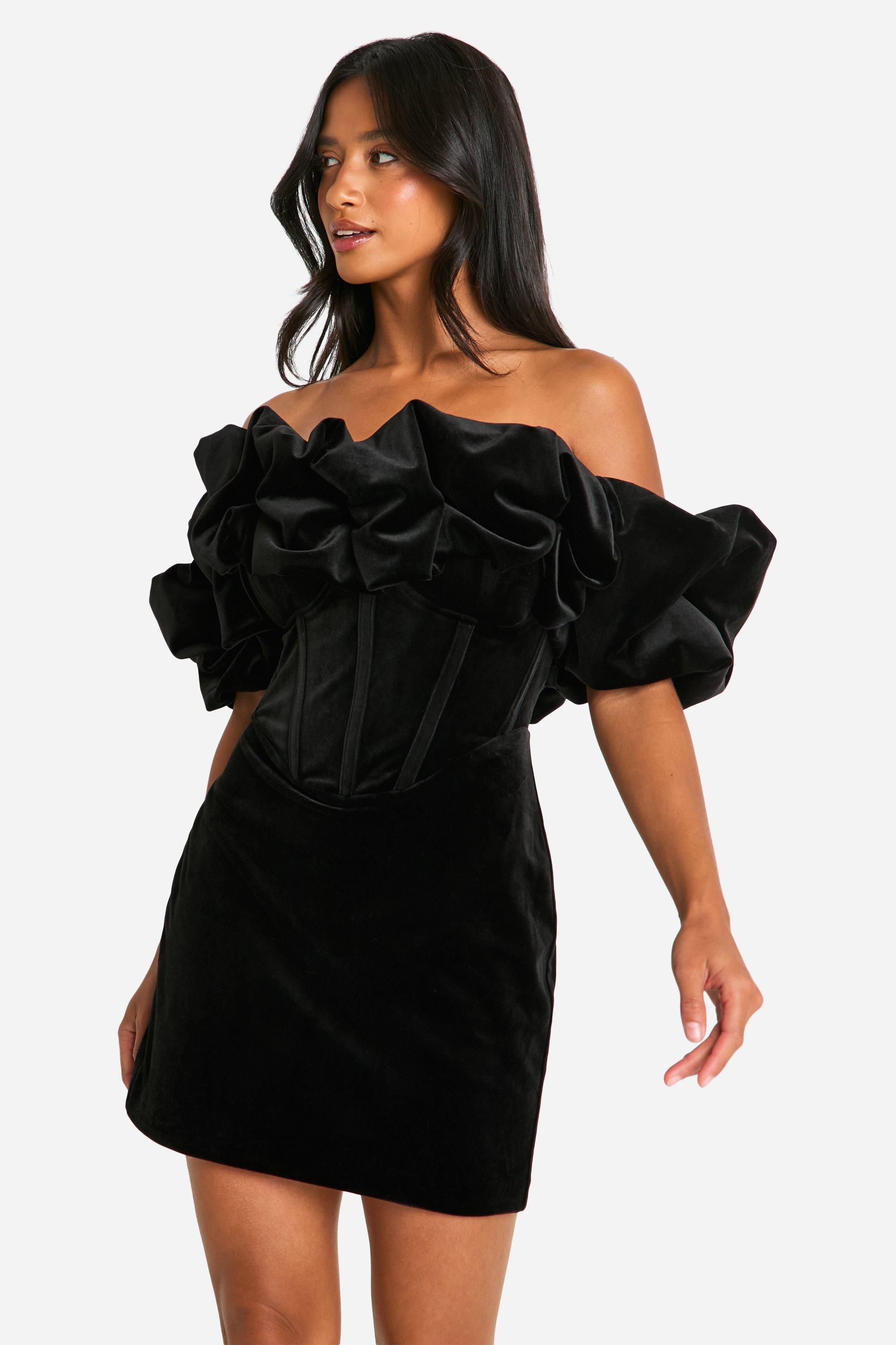 Petite Extreme Ruffle Velvet Mini Dress