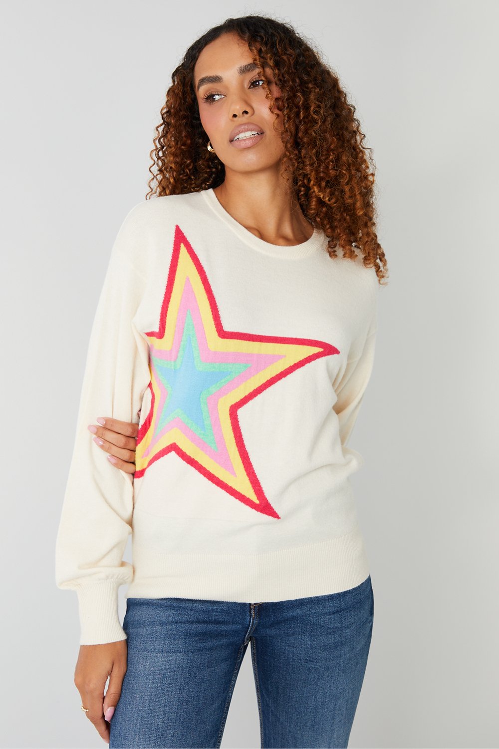 Cream 'Jazz' Star Graphic Jumper