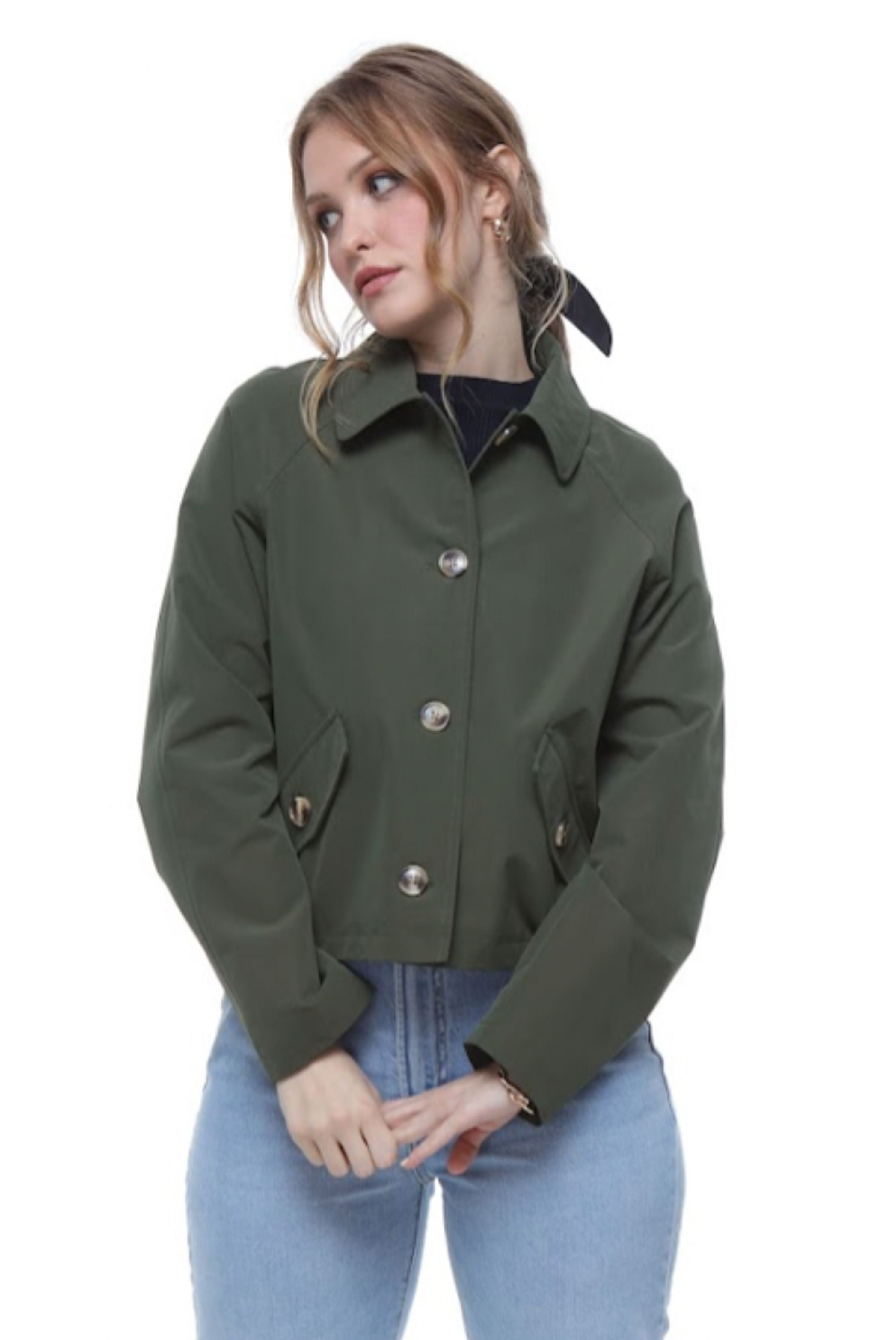 Zoe Cropped Mac Forest Night Green