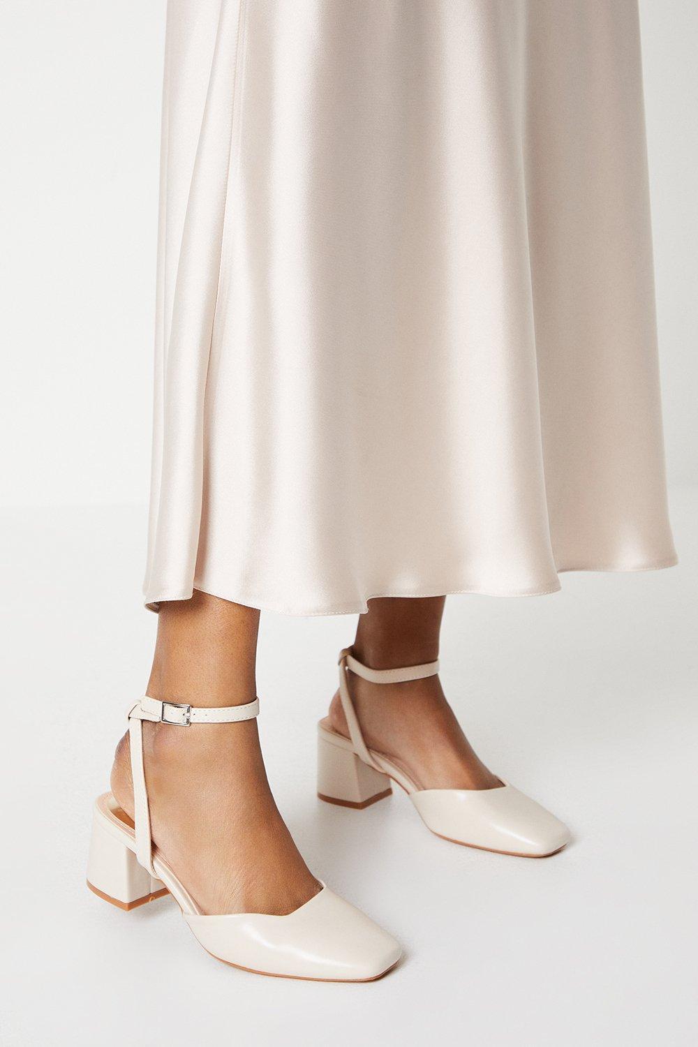 Delira Open Back Square Toe Medium Block Heel Court Shoes