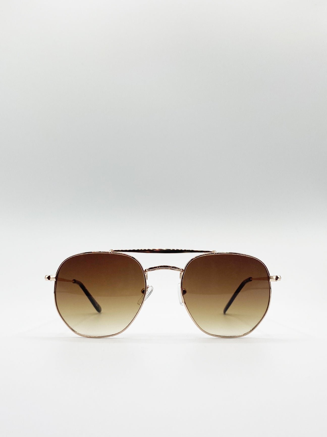 Double Bridge Metal Sunglasses With Gradient Lenses