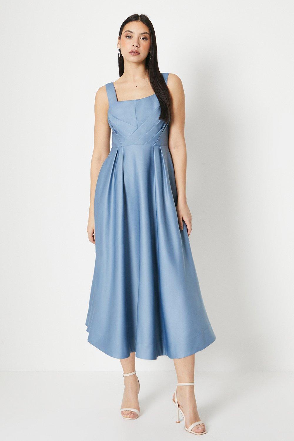 Panelled Bodice Satin Midi Dress