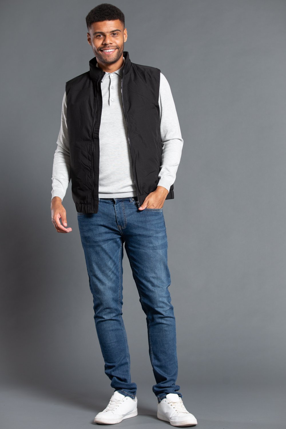 Black Funnel Neck Gilet With Light Padding Inside