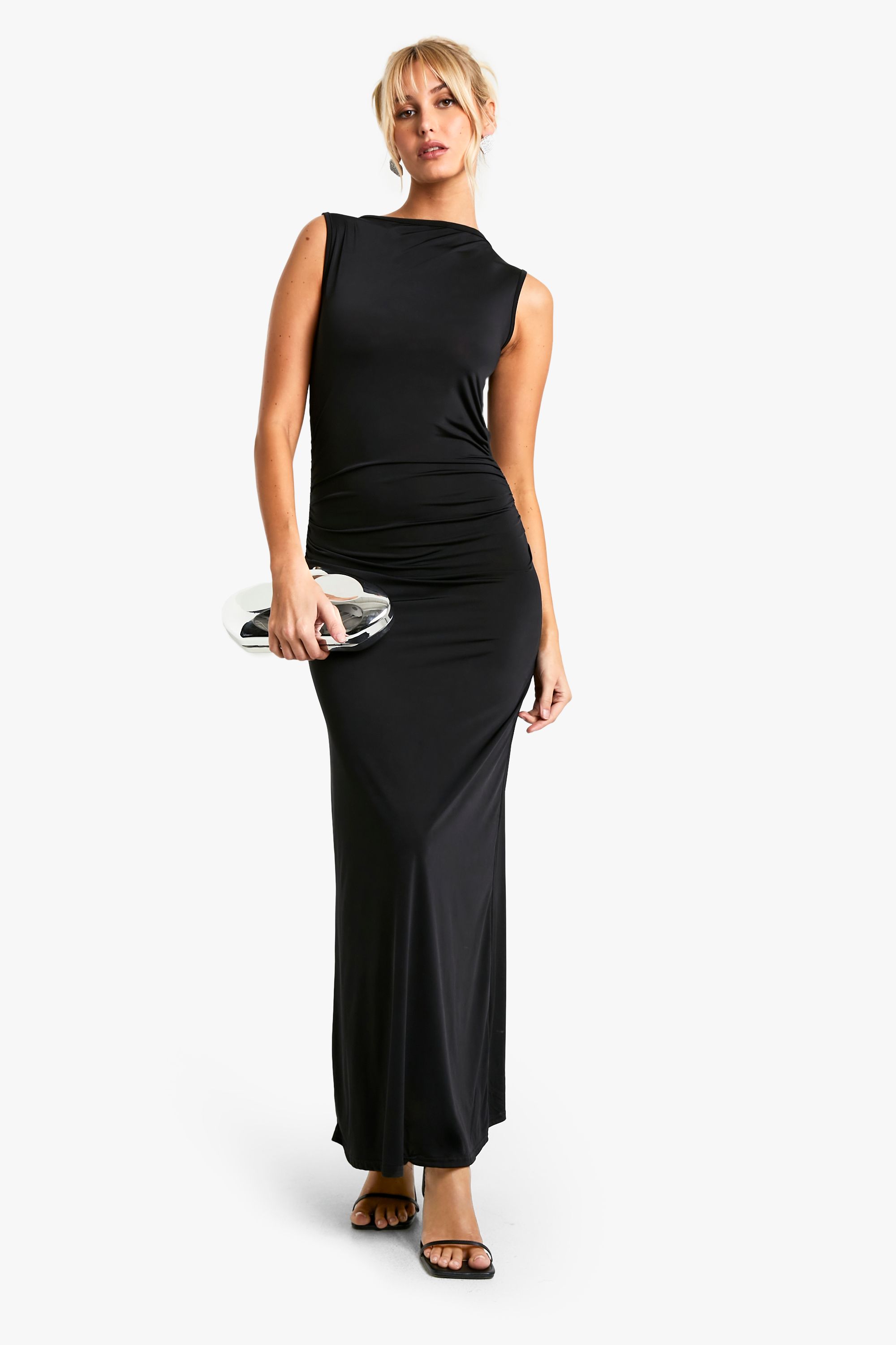 Lace Insert Cowl Column Maxi Dress