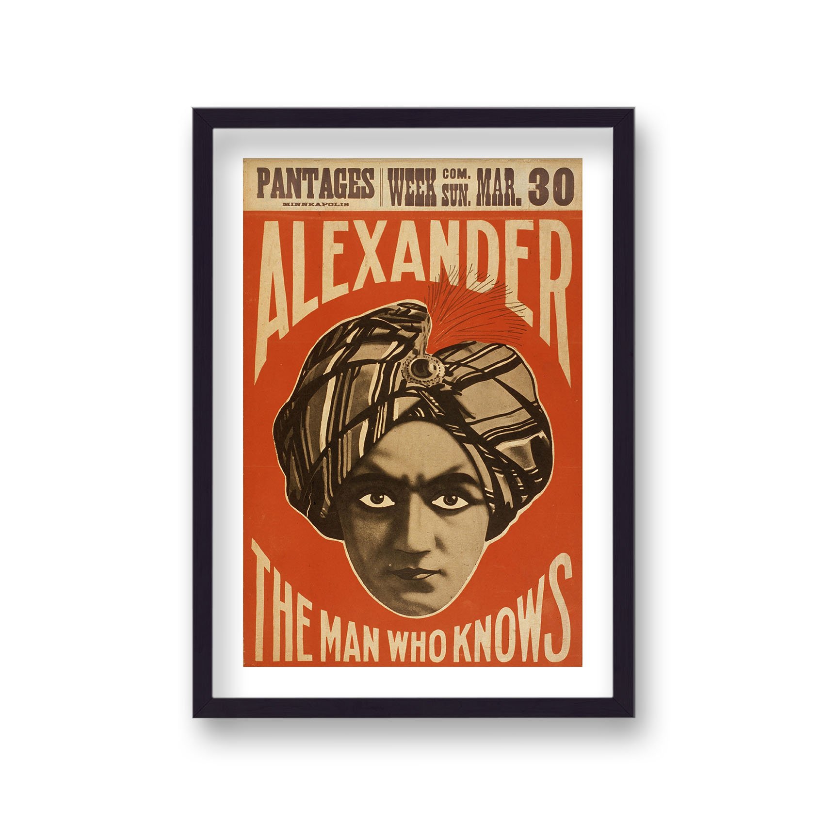 Vintage Sideshow Poster Print Alexander The Man Who Knows - Black Frame