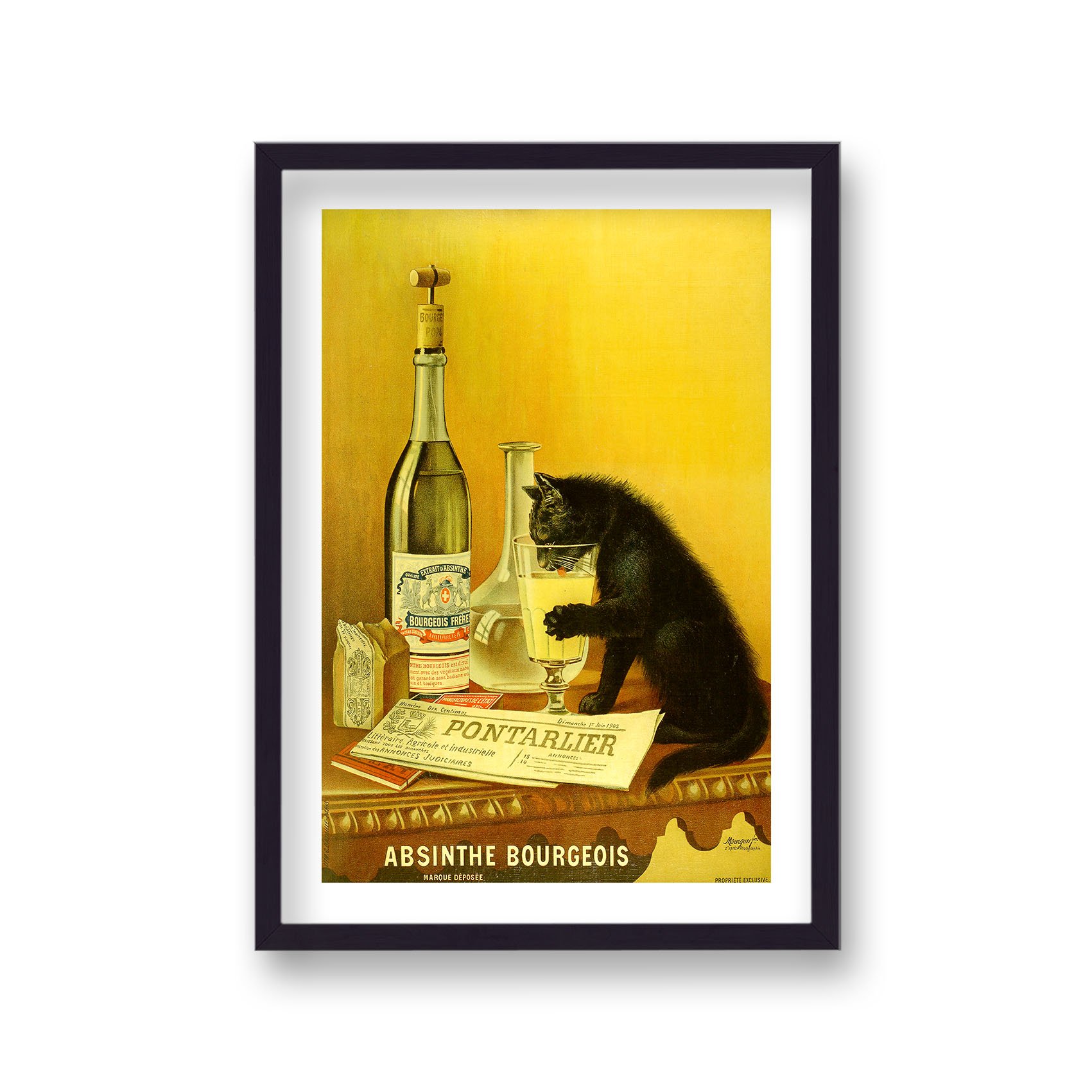 Vintage Advertising Print Absinthe Bourgeois Black Cat with Border ...