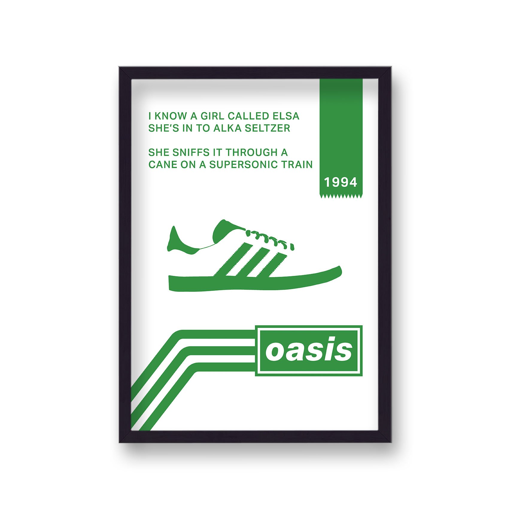 Oasis White & Green Supersonic Lyric Print - Black Frame