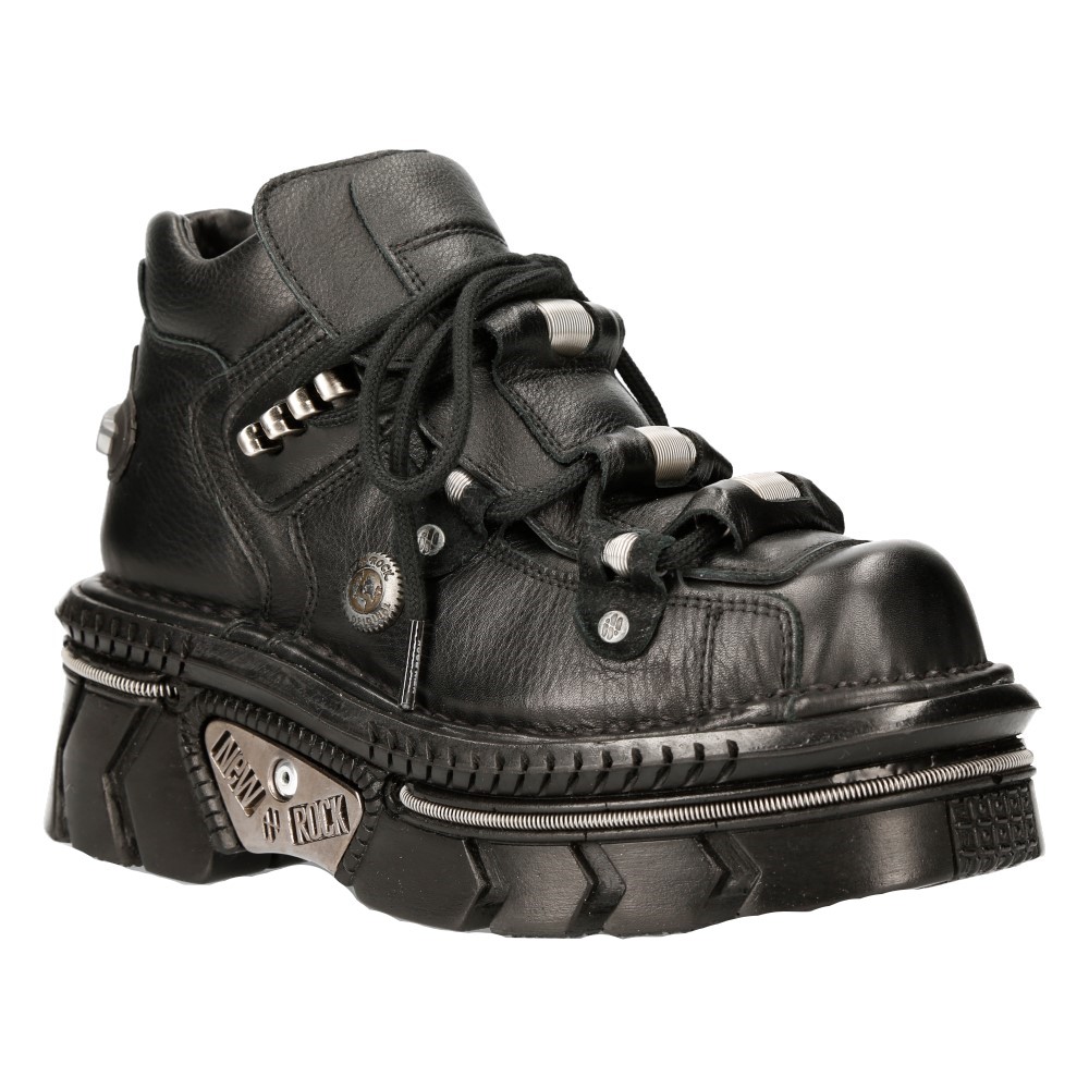New Rock Unisex Metallic Black Leather Gothic Techno Boots- M-215-S6