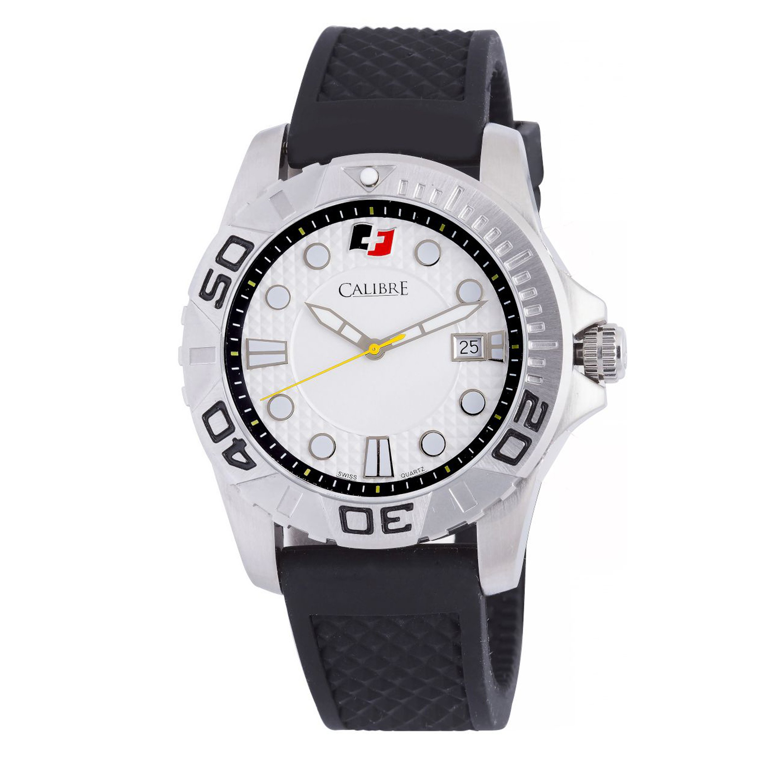 Calibre Men's Akron Swiss Made Movement Watch Black Rubber Strap White Dial