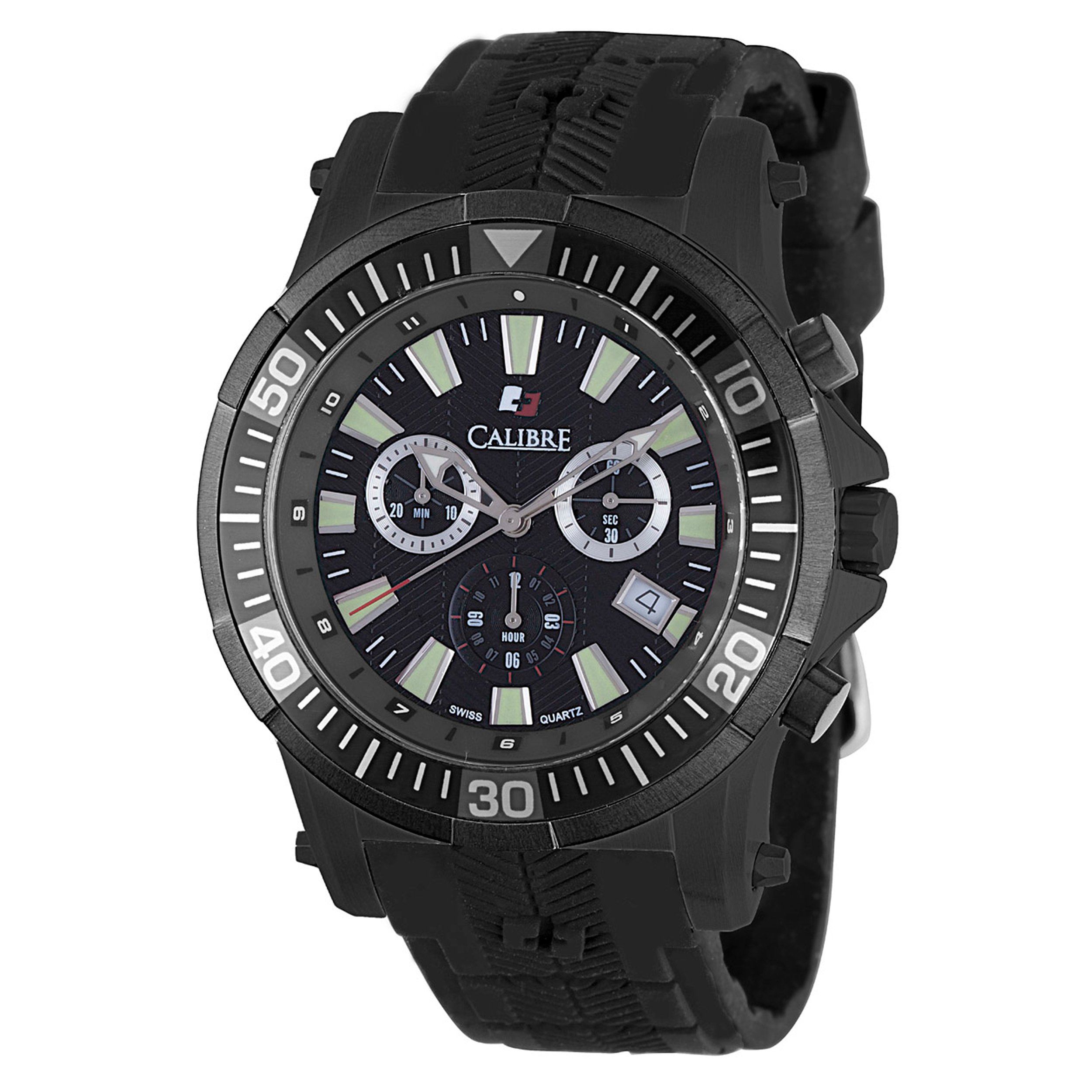 Calibre Men's Hawk Chronograph Swiss Made Movement Watch Black Rubber ...